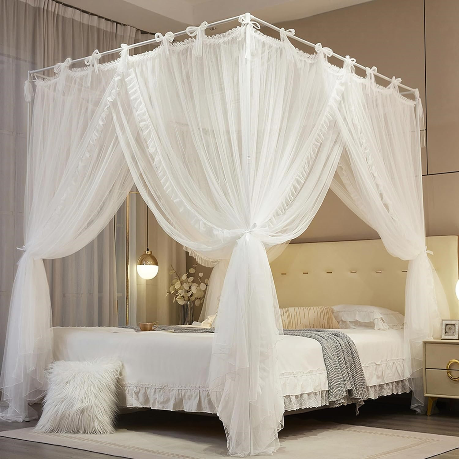 water bed outlet A 4 Corners Post Princess Curtain Bed Canopy Lace Up ...