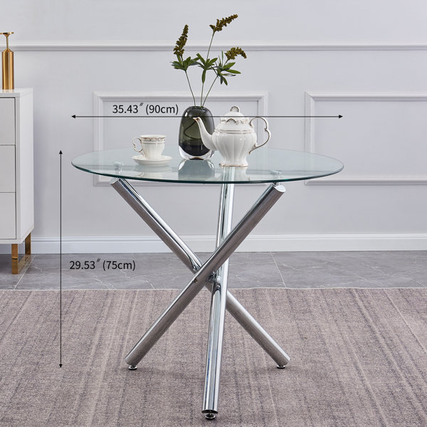 Wrought Studio™ Round Glass Dining Table With 3 Chrome Legs And Clear ...