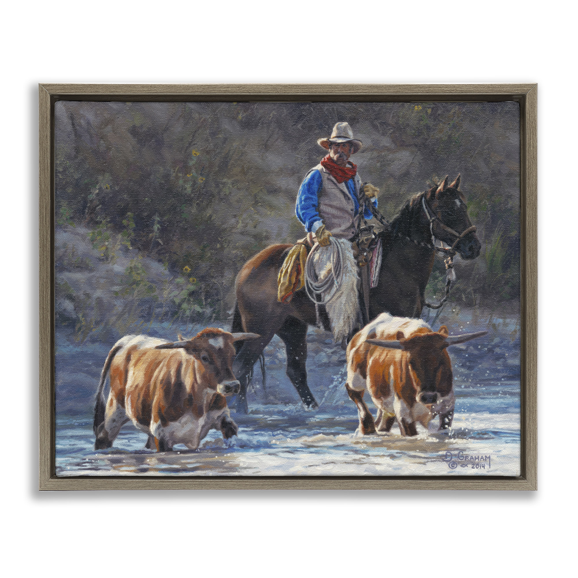Millwood Pines Cowboy Crossing River Framed Floater Canvas Wall Art by ...
