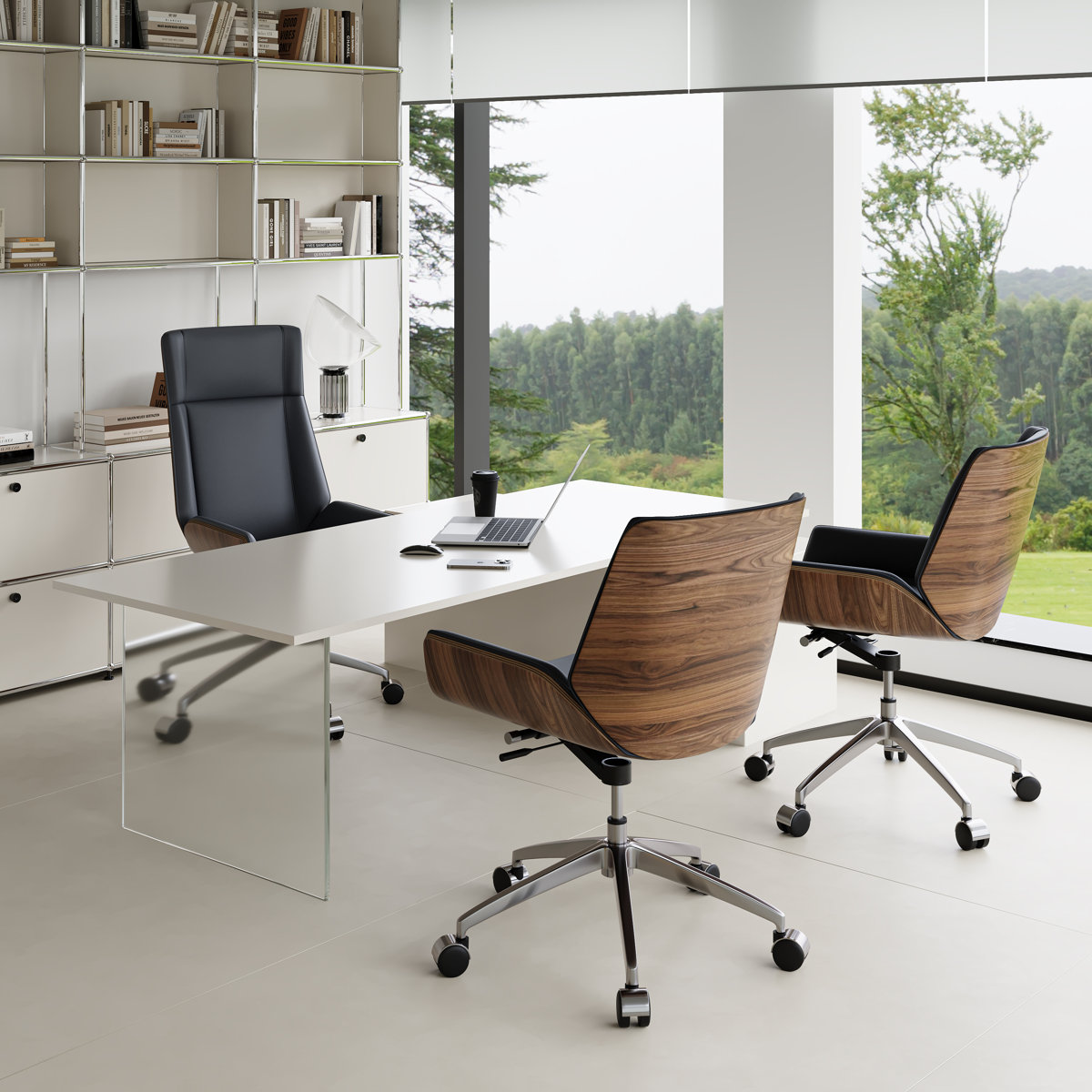 17 Stories Egger Wood & Leather Modern Executive Conference Chair With ...