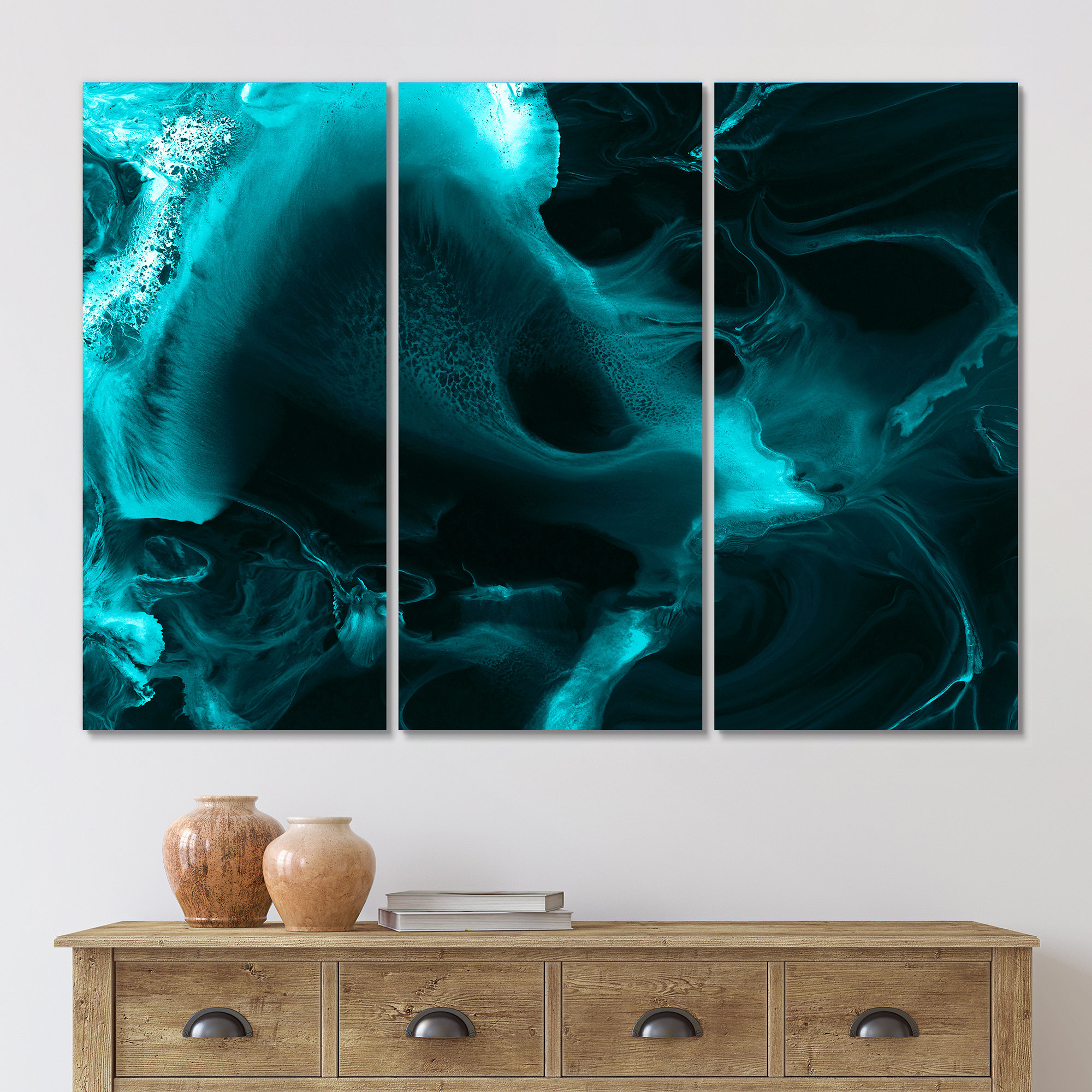 East Urban Home Turquoise Cloud Liquid Art I - Modern Canvas Wall Art ...