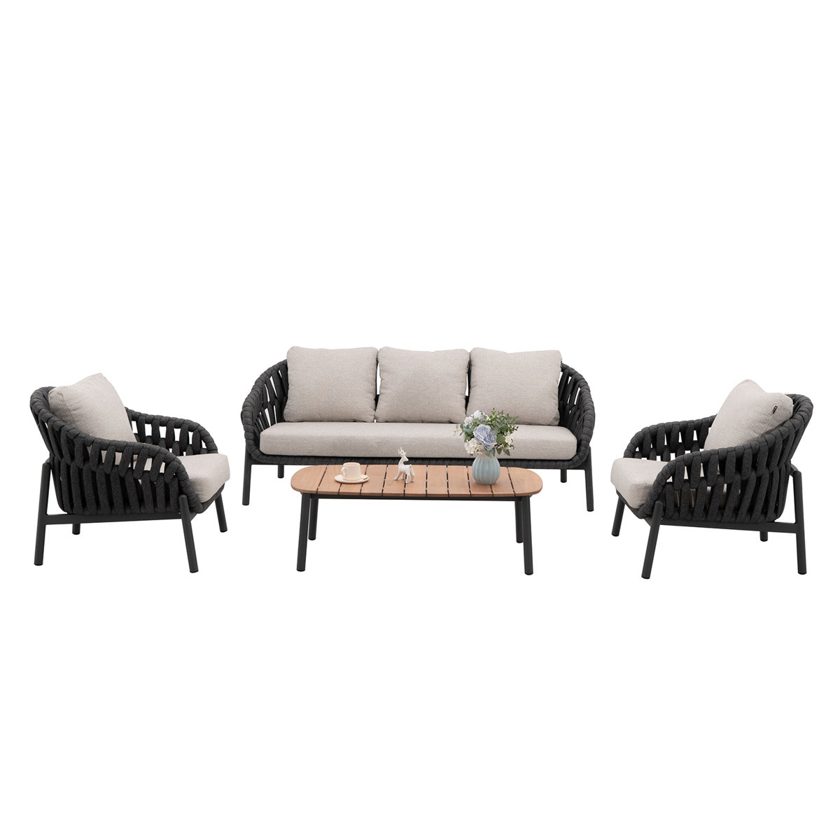 Latitude Run® 4 Pieces Patio Furniture Set Aluminum Conversation Set ...