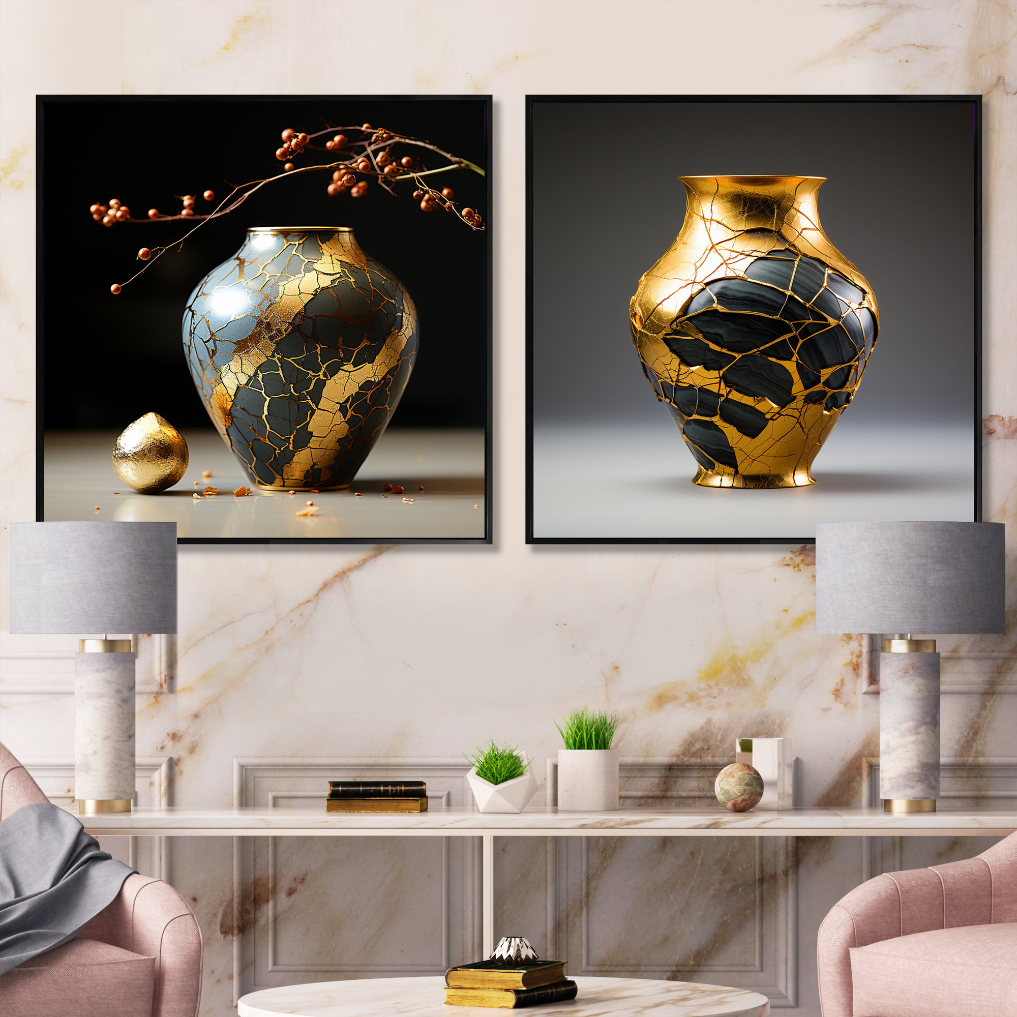 House of Hampton® Japan Golden Kintsugi Pottery - Abstract Still Lifes ...
