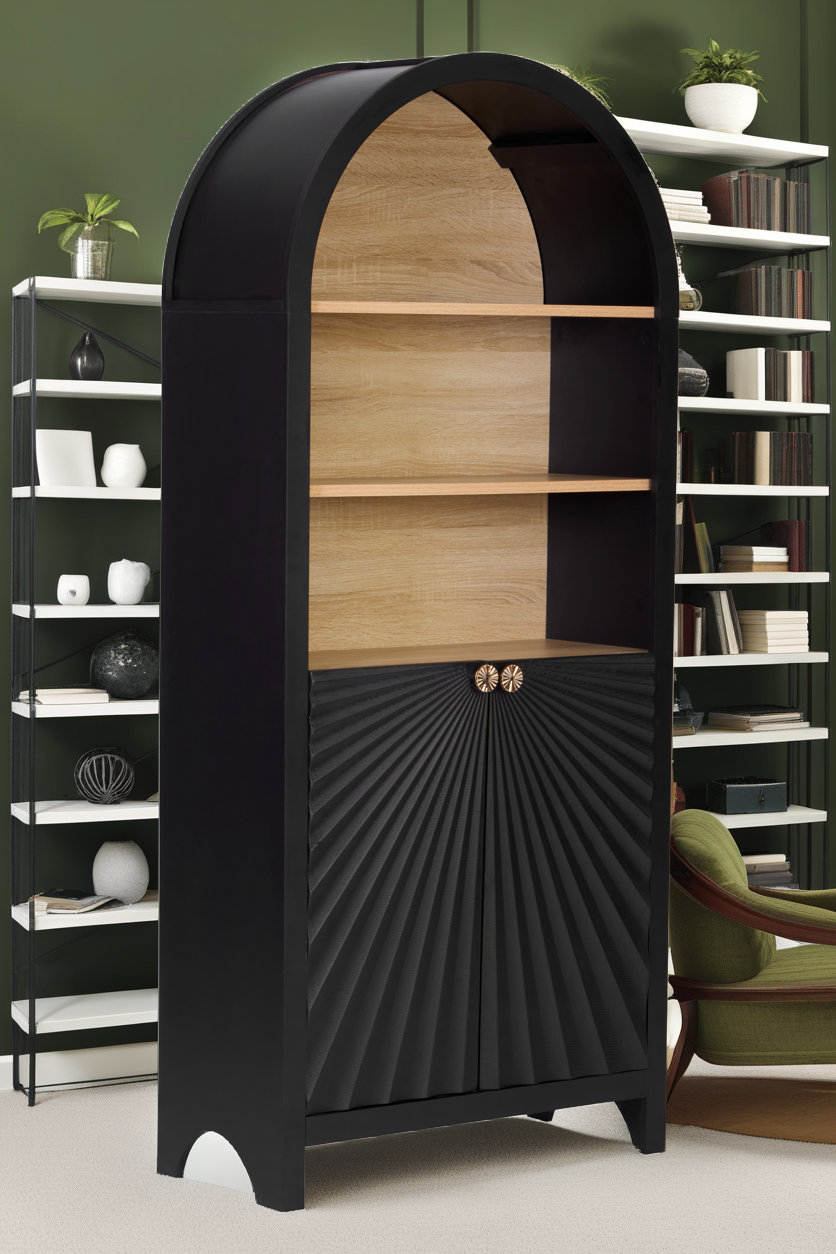 Latitude Run® 61" Black Arched Bookshelf – Mid-Century Modern 5-Tier ...