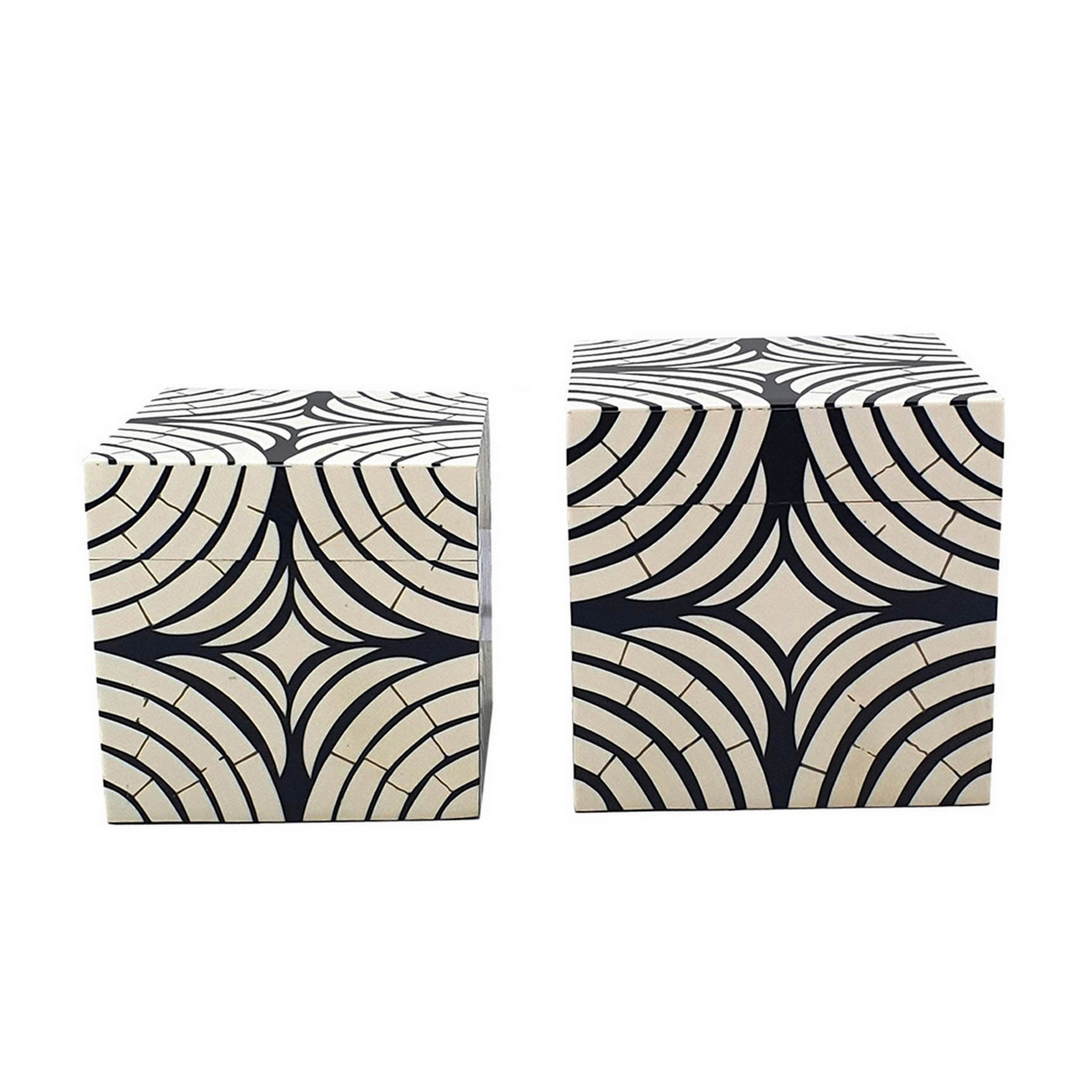 Orren Ellis 8, 7 Inch Storage Box Set Of 2, Wood Frame, Black And White ...