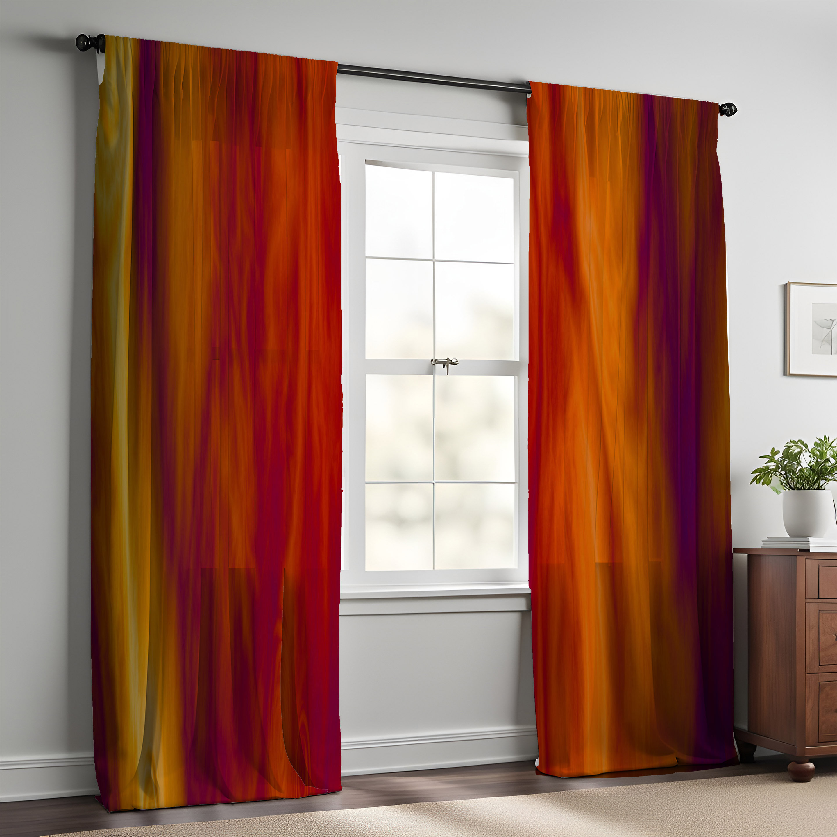 Deja Blue Studios Boho Grunge "Fire" Abstract Semi-Sheer Curtain Panels ...