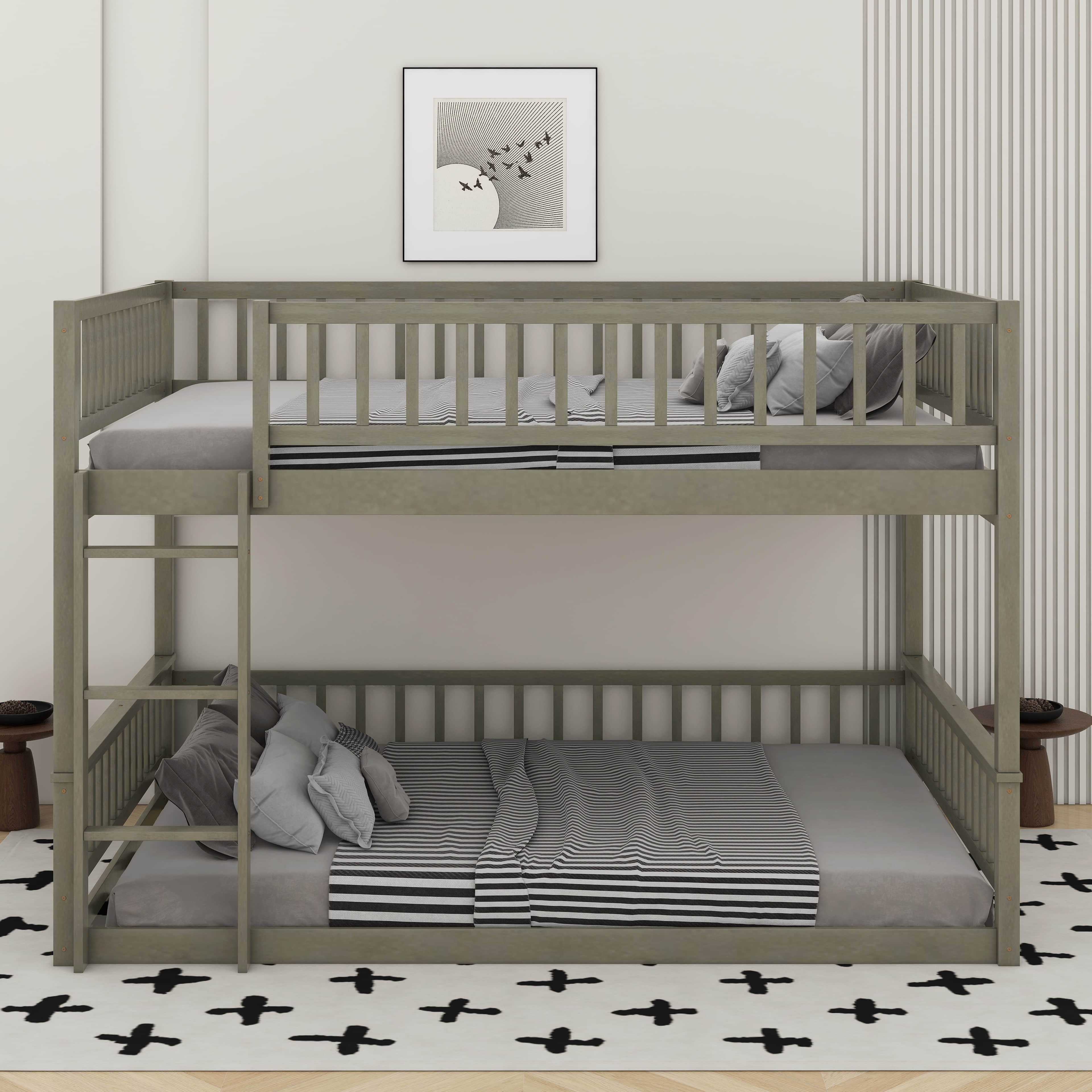 Harriet Bee Queen Over Queen Bunk Bed With Ladder And Guardrails ...