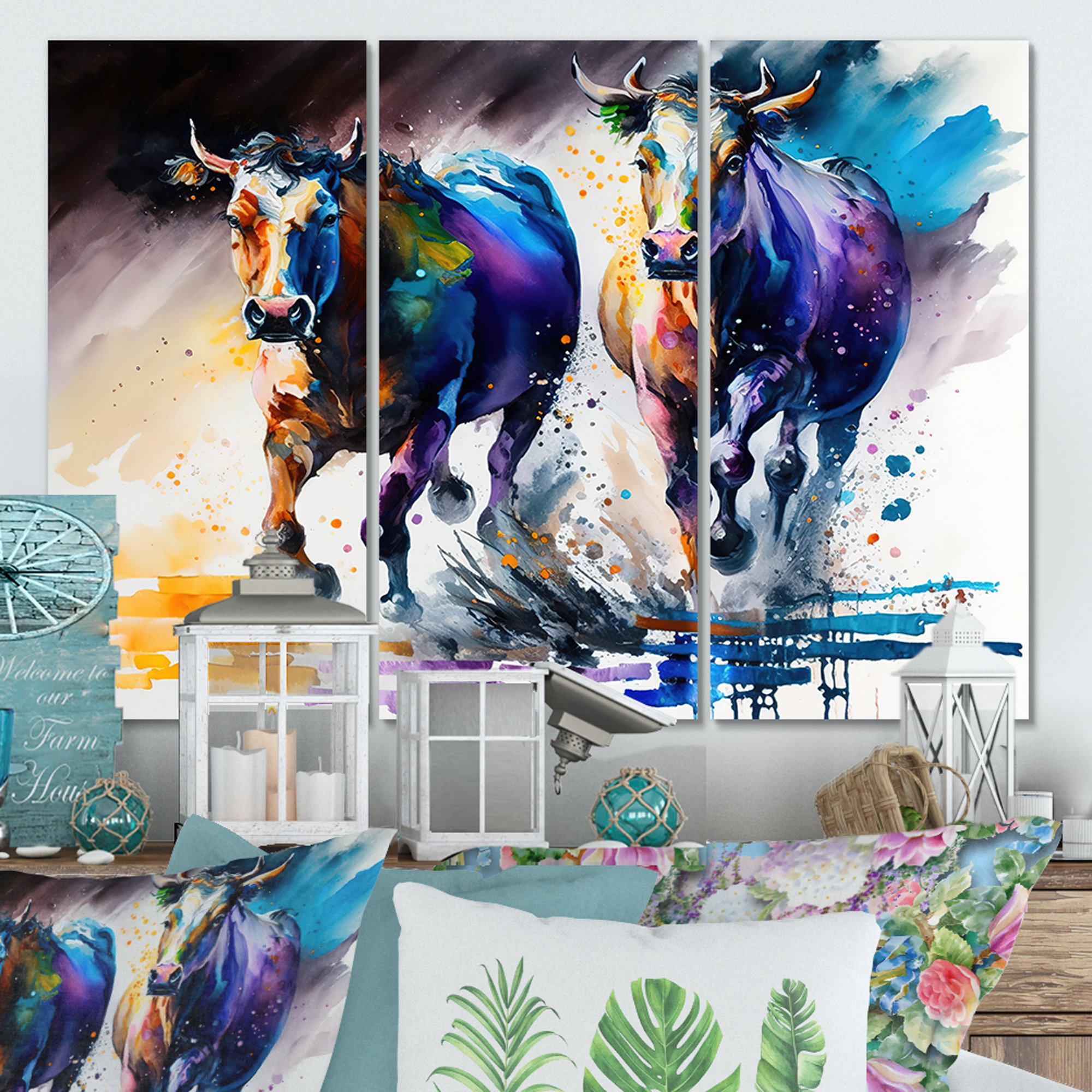 Union Rustic Cows Running I - Farmhouse Canvas Wall Art Set - Wayfair ...