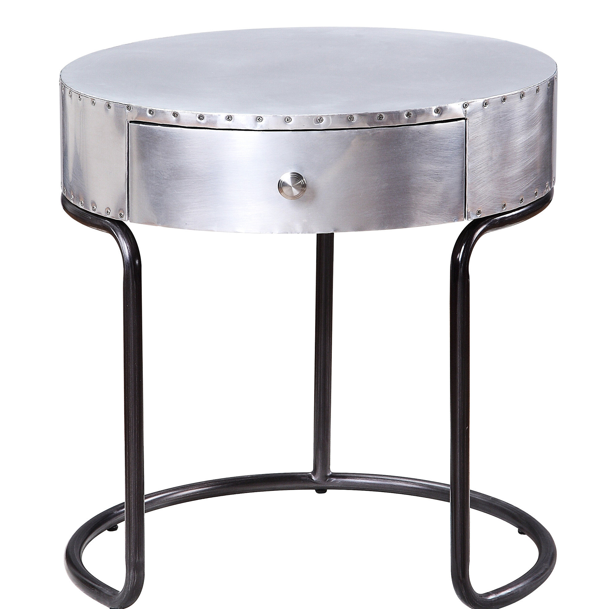 17 Stories Round Aluminum Storage End Table With Veins, Drawers, Drum ...