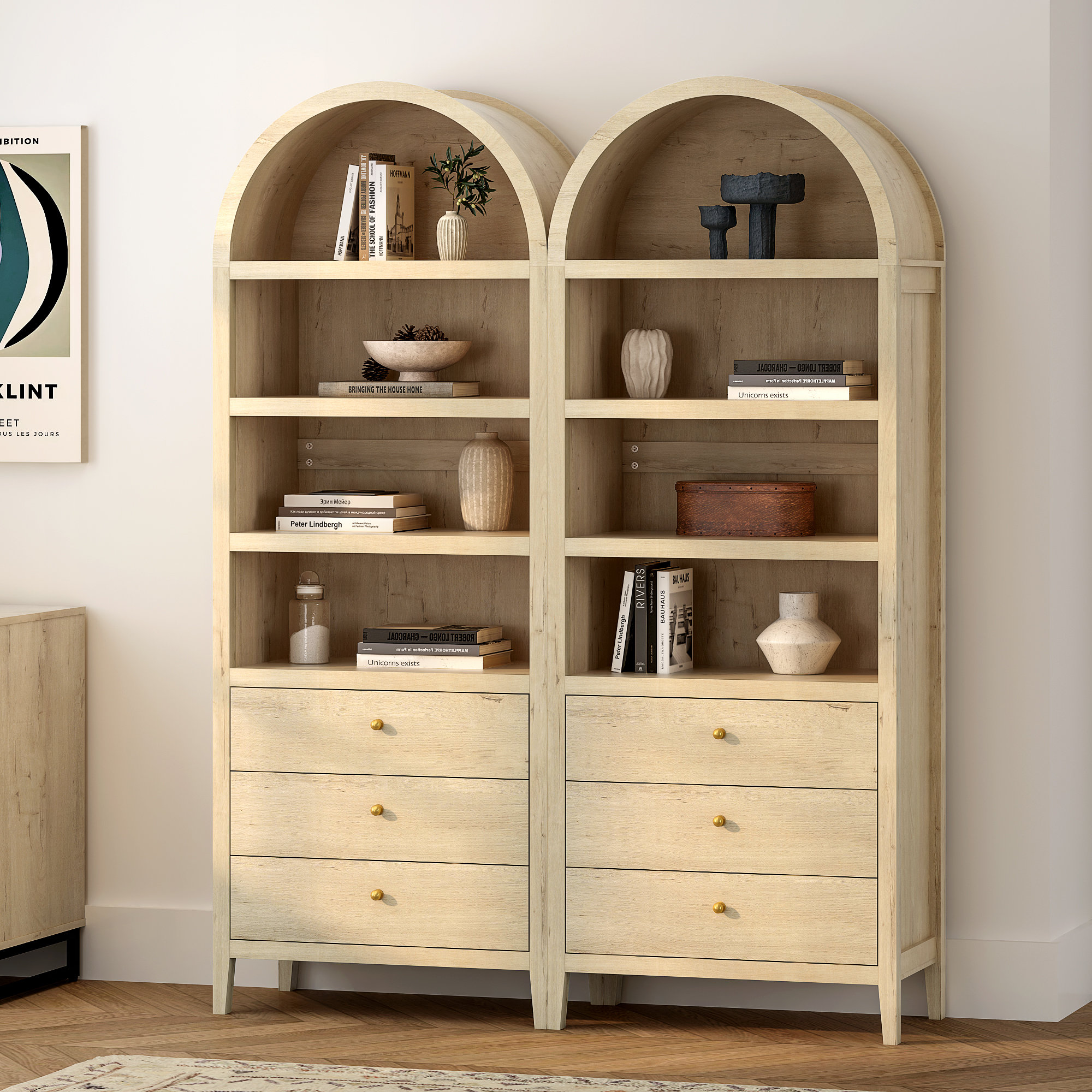 Red Barrel Studio® Bookcase Storage Display Cabinet With 3 Drawers And ...