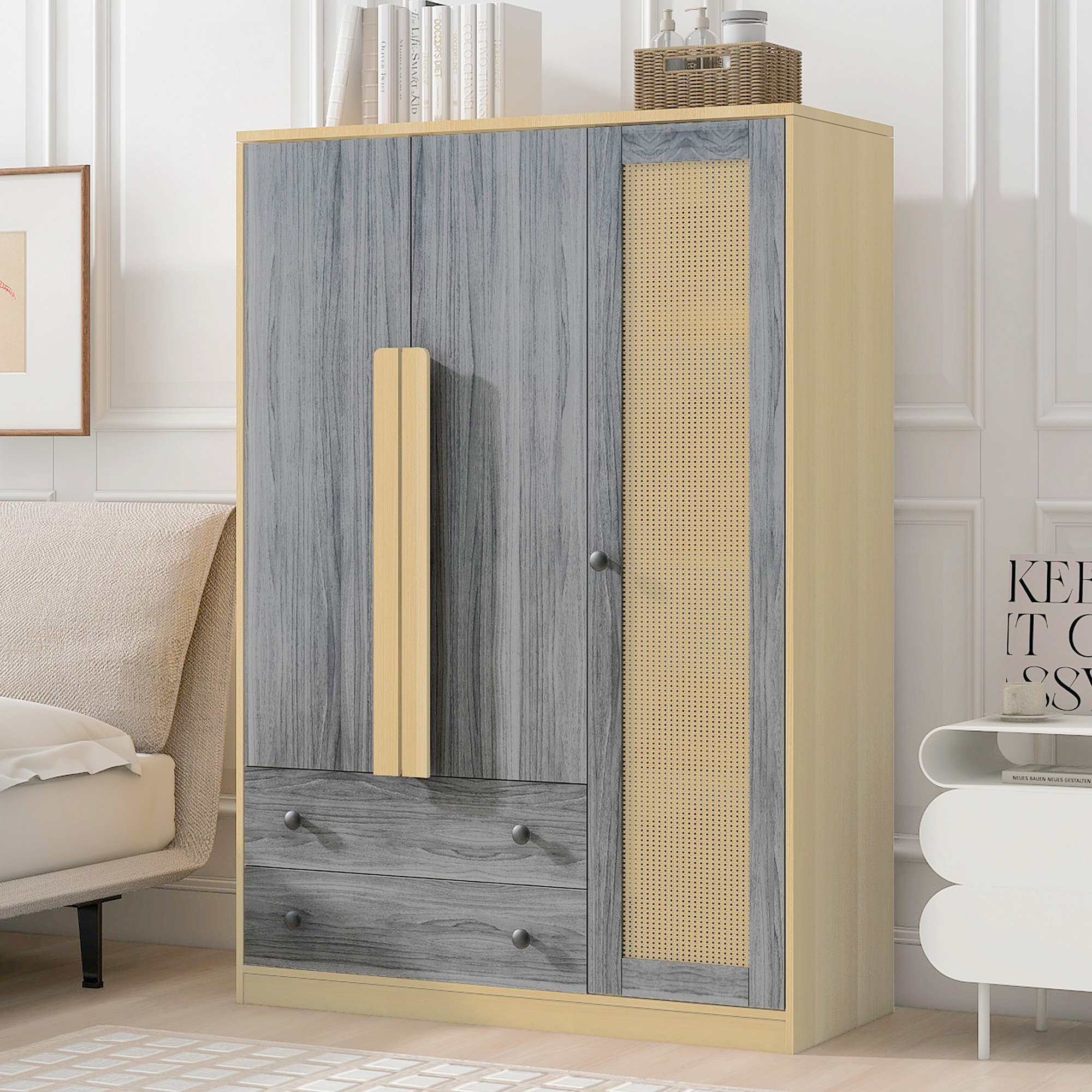 Bay Isle Home™ 67.90''H Wardrobe Rattan Storage Cabinet With Hanging ...