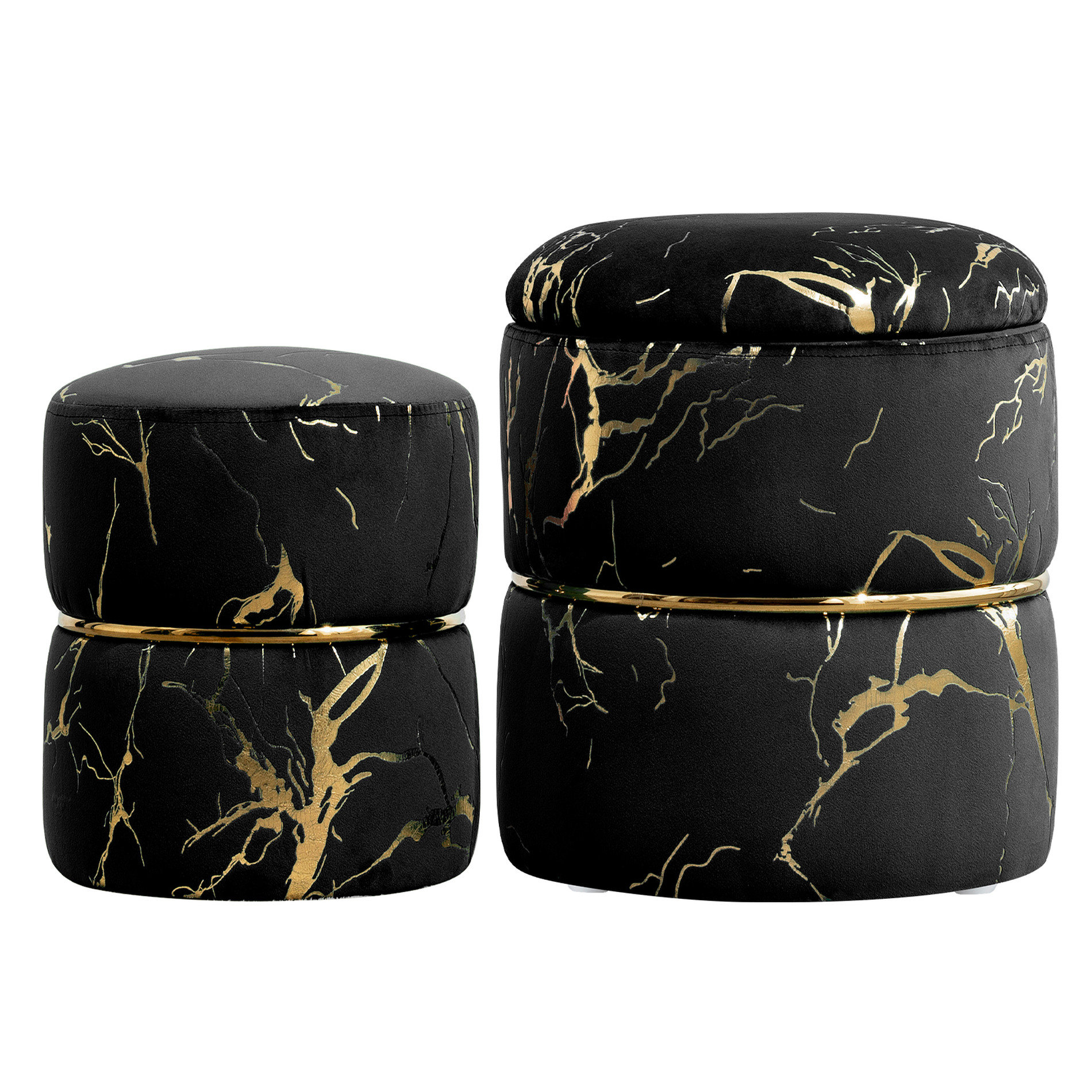 Mercer41 Black Multifunctional Round Of 2, Upholstered Storage Foot ...