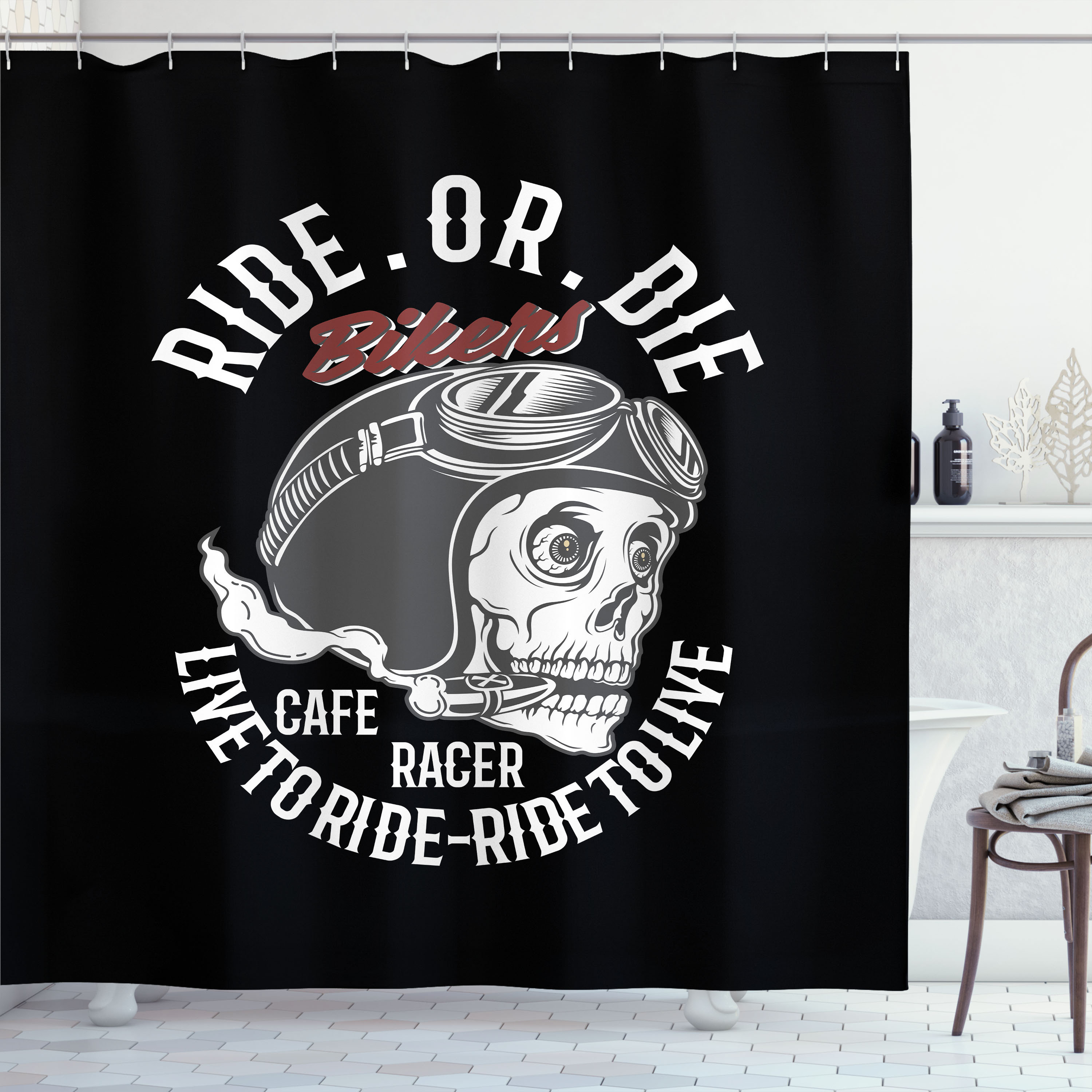 East Urban Home Skull Smoking Shower Curtain Vintage Grunge Head 69"W ...