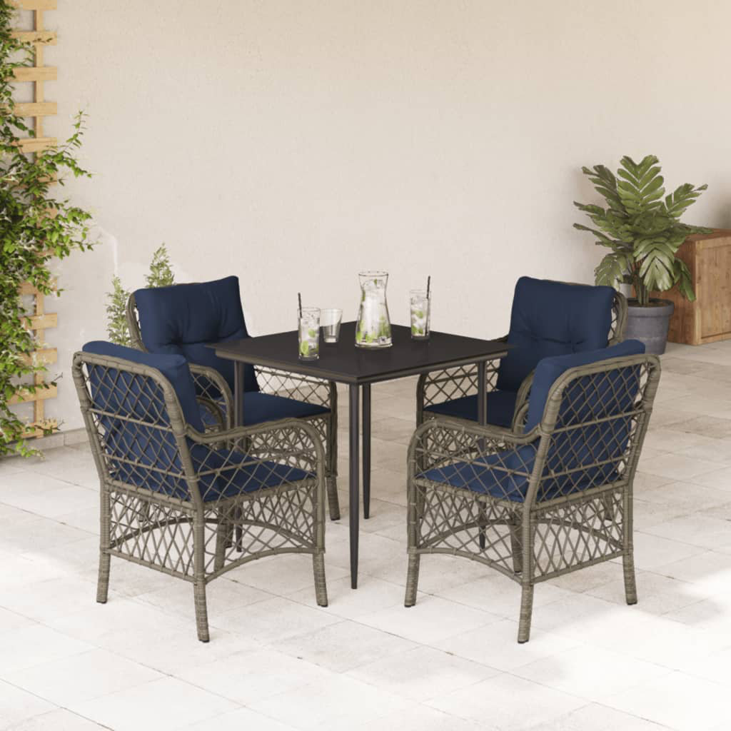Vidaxl 5 Piece Patio Dining Set With Cushions Poly Rattan, Rectangular ...