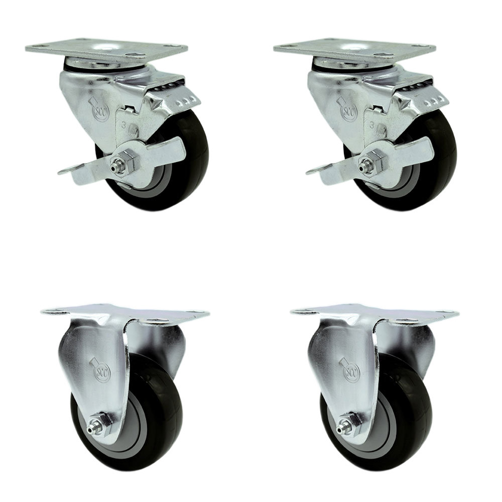 Service Caster 3.5 Inch Polyurethane Swivel Top Plate Caster Set with 2 ...