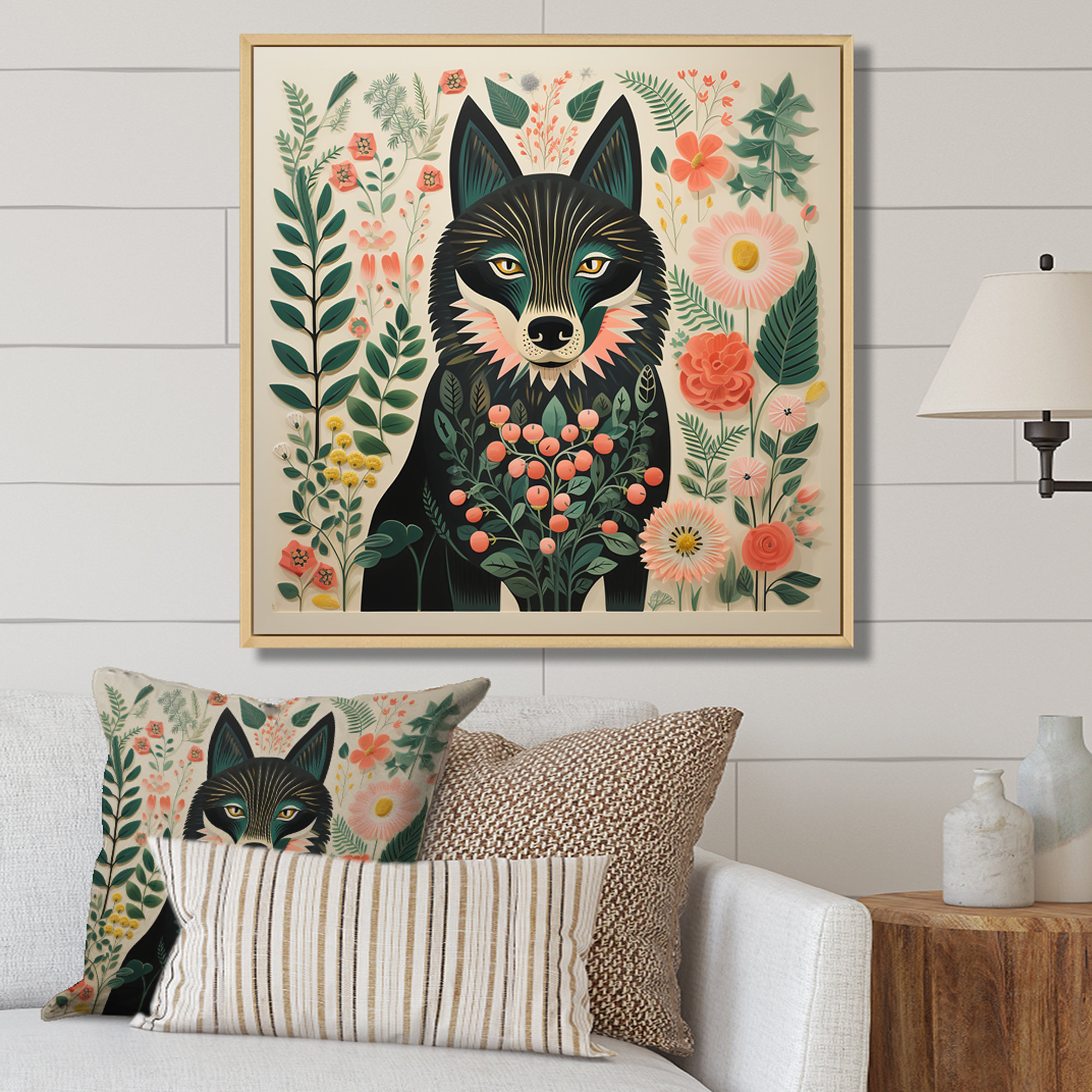 Loon Peak® Pink And Green Boho Wolf Portrait I - Wolf Animal Wall Art ...