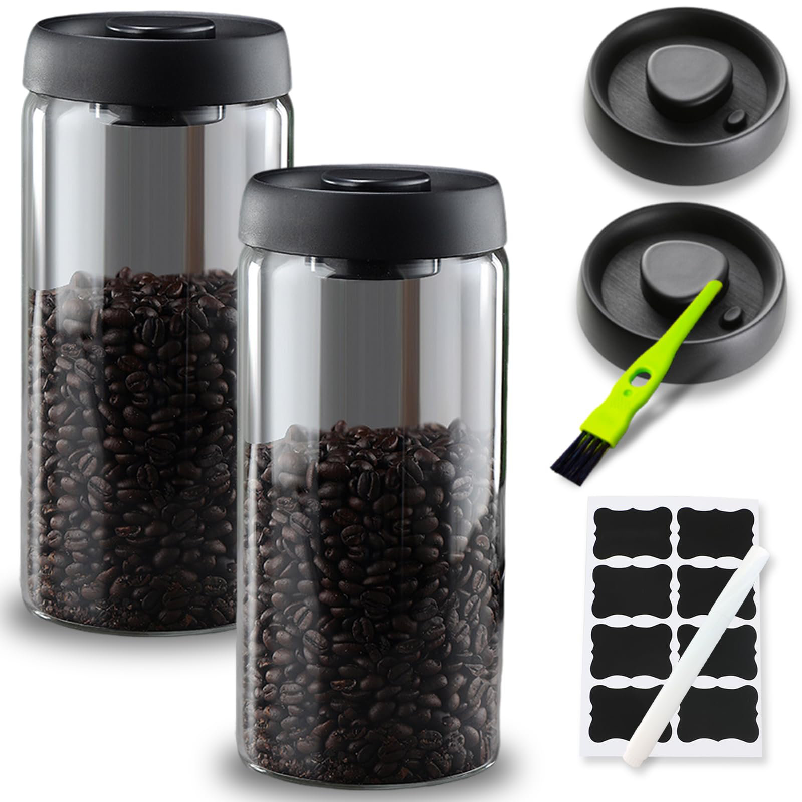 Prep & Savour Vacuum Coffee Canister,2PCS Borosilicate Glass Jar With ...