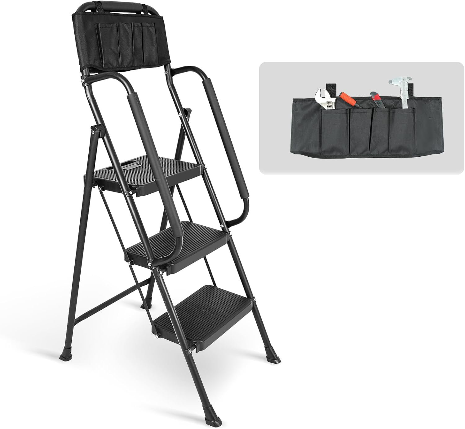 WFX Utility™ 3 Step Ladder With Handrails, 500 Lbs Heavy Duty Folding ...
