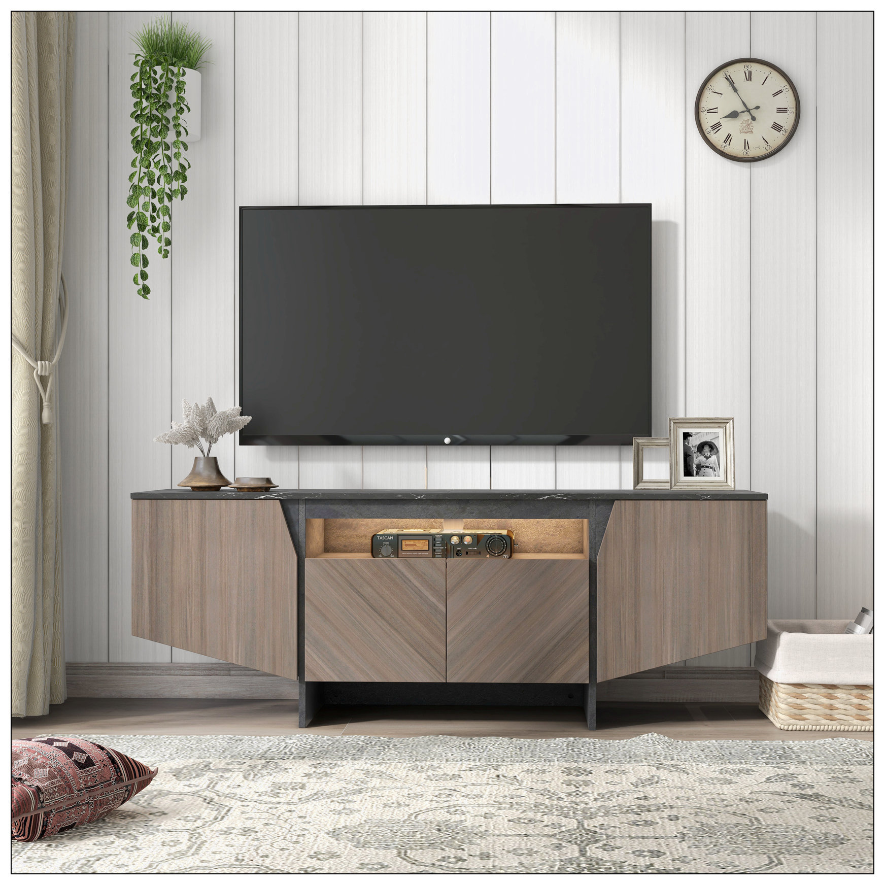 Latitude Run® 68 Inch Tv Stand With Led Lights, With Storage Cabinet ...
