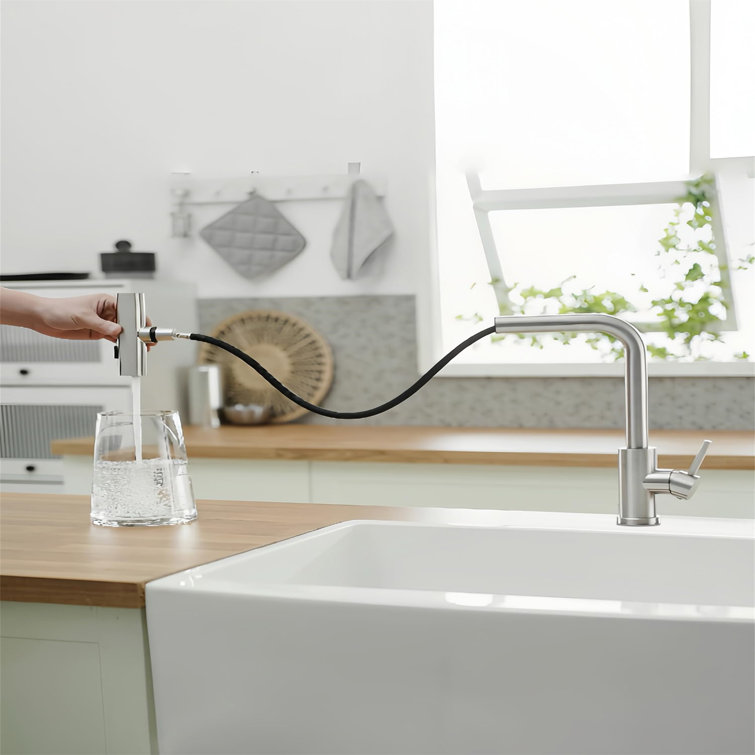 Belfry Kitchen Waterfall Kitchen Faucet With Pull-Out Spray, 3-Function ...
