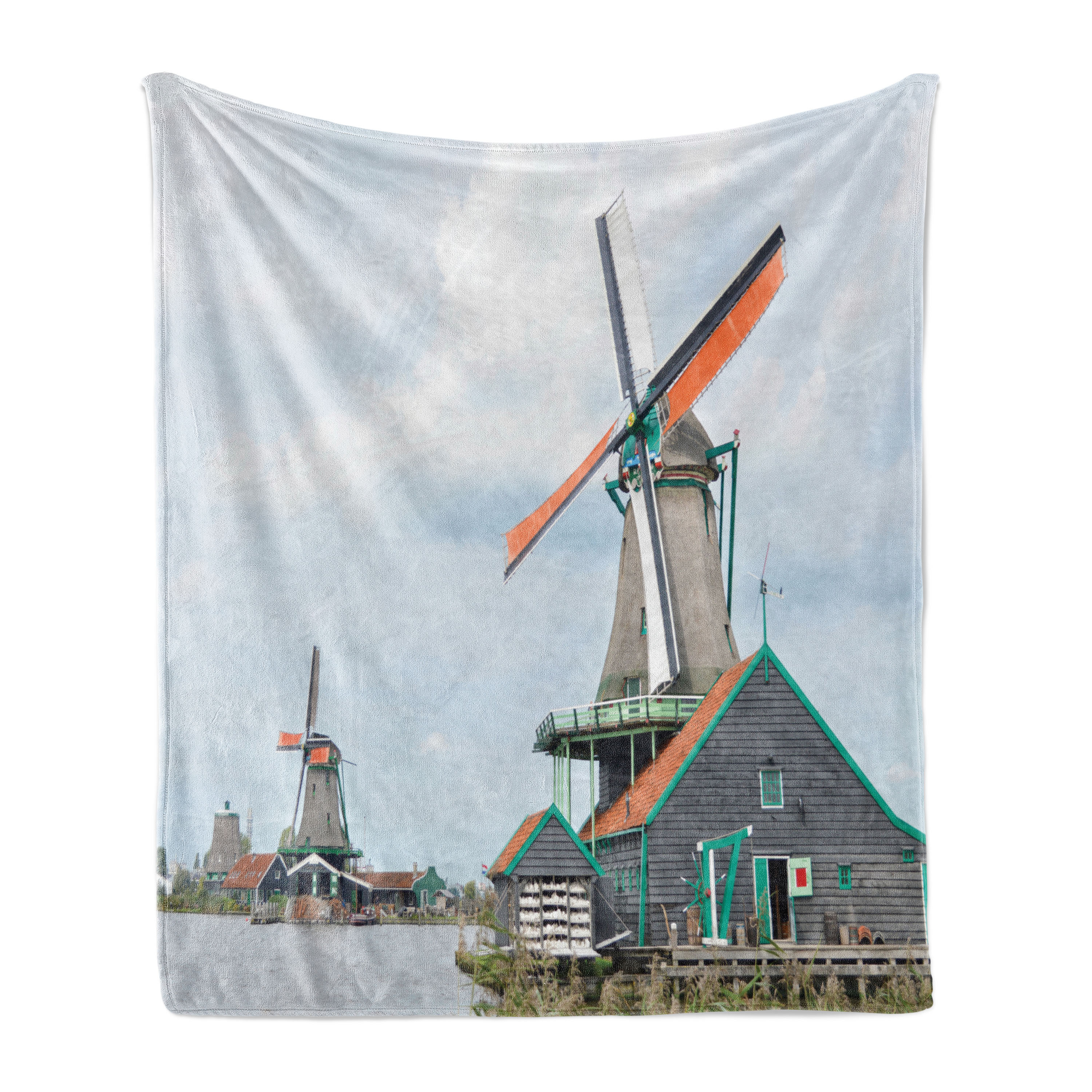 Ambesonne Dutch Fleece Throw Blanket Photo of De Kat Windmill Art Multicolor | Wayfair