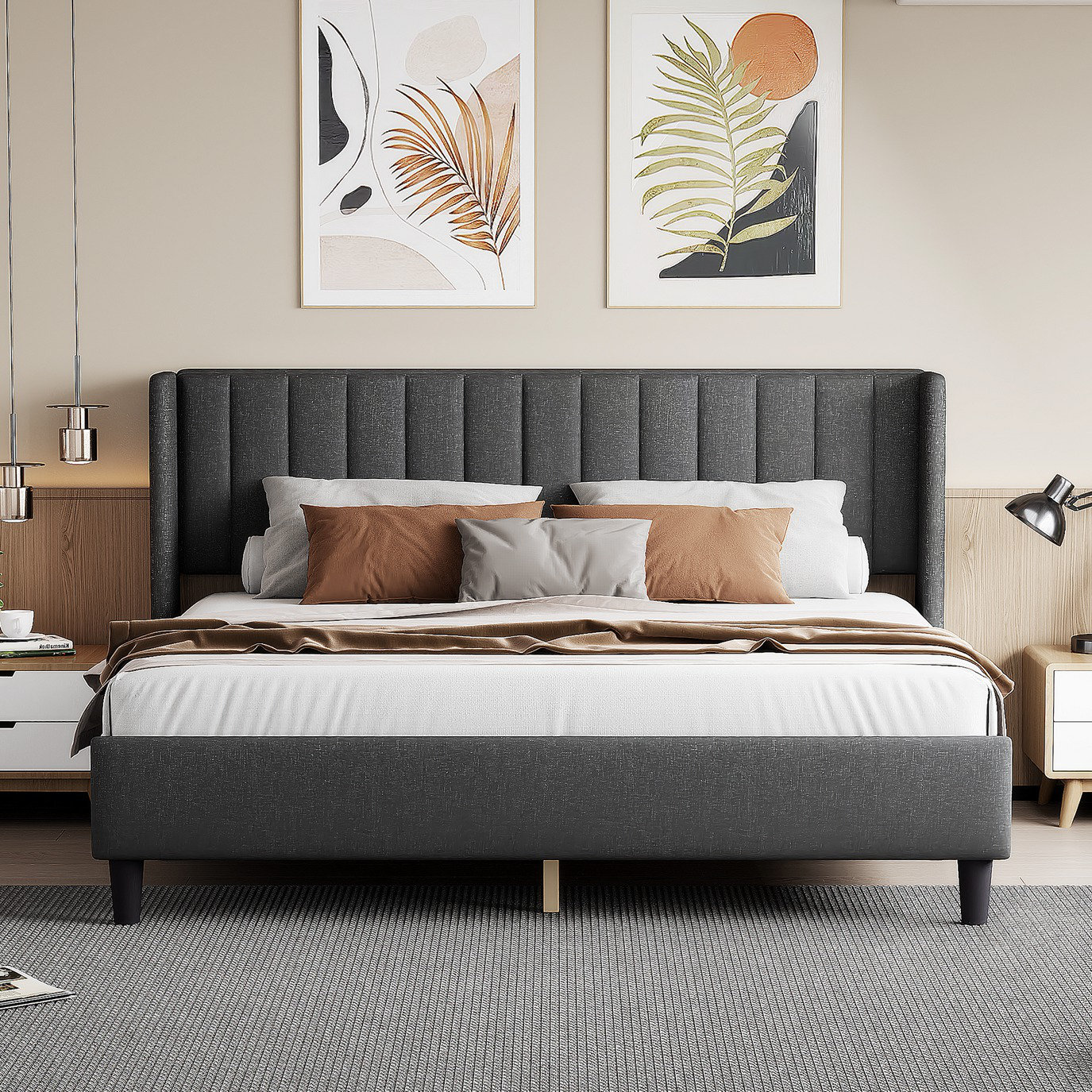 Ebern Designs Degnan Upholsted Platform Bed Frame with Headboard ...