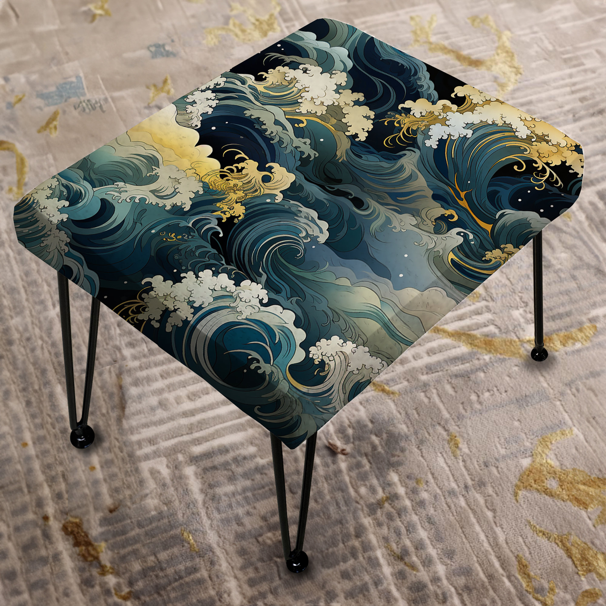 Design Art Hokusai Japanese Waves Pattern - Coastal Rectangle Ottoman ...