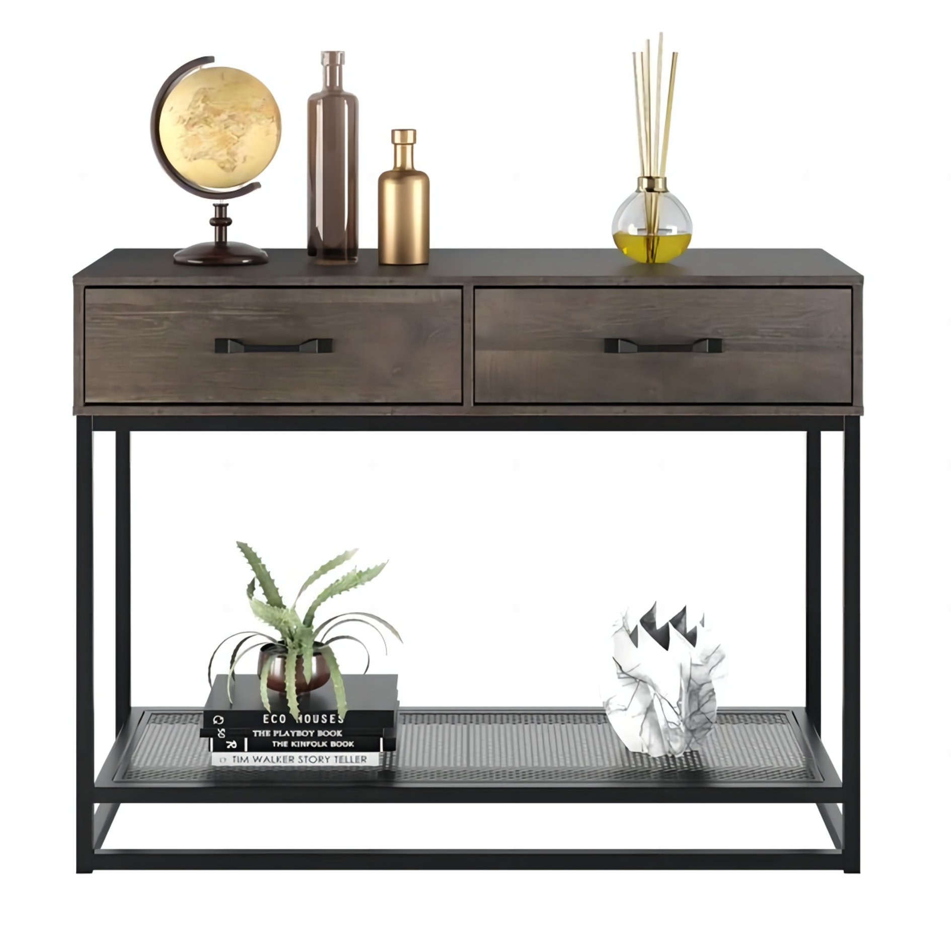 Union Rustic Southside 39.4"W Console Table With 2 Storage Drawers ...