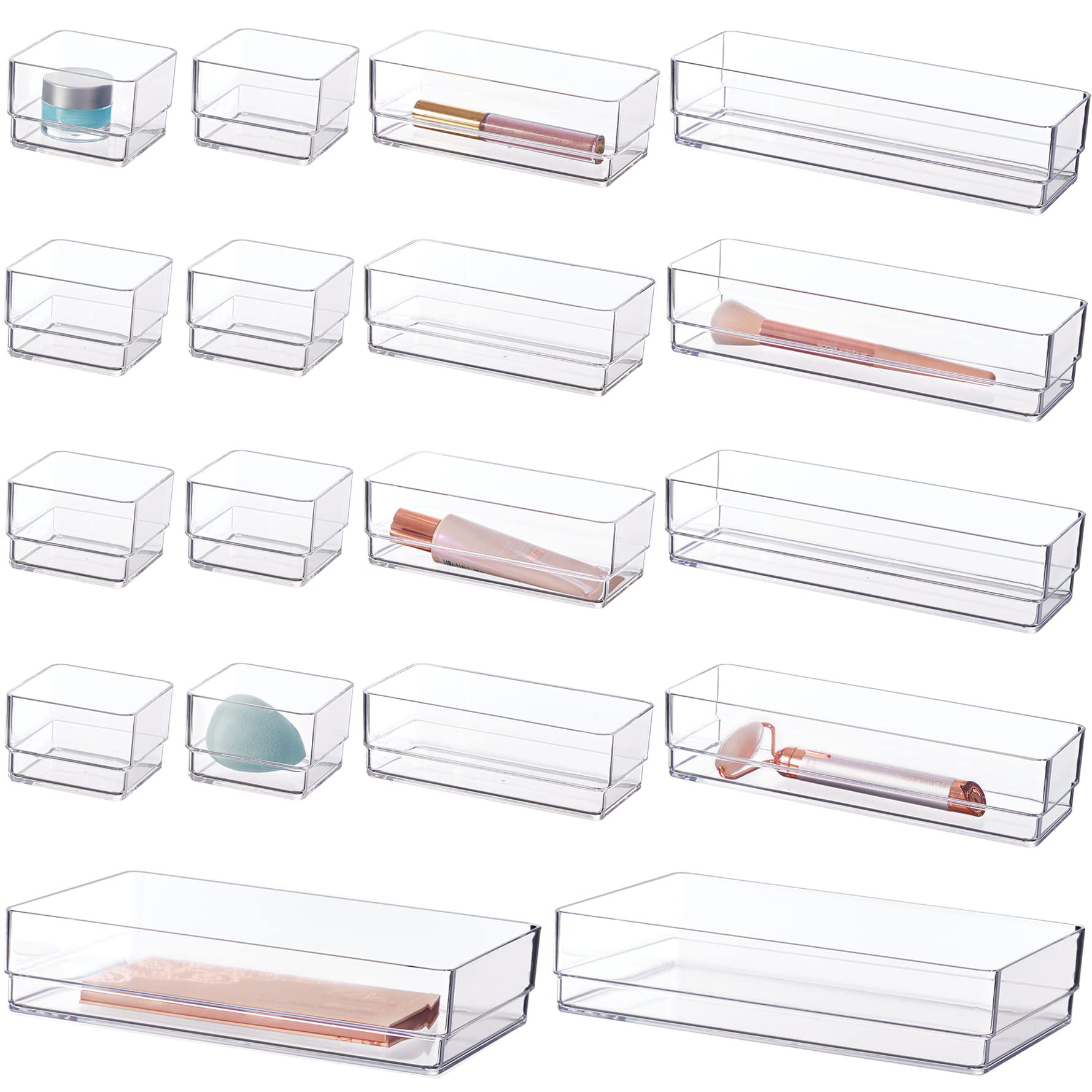 Rebrilliant 18-Piece Stackable Clear Drawer Organizer Set | Multi-Size ...