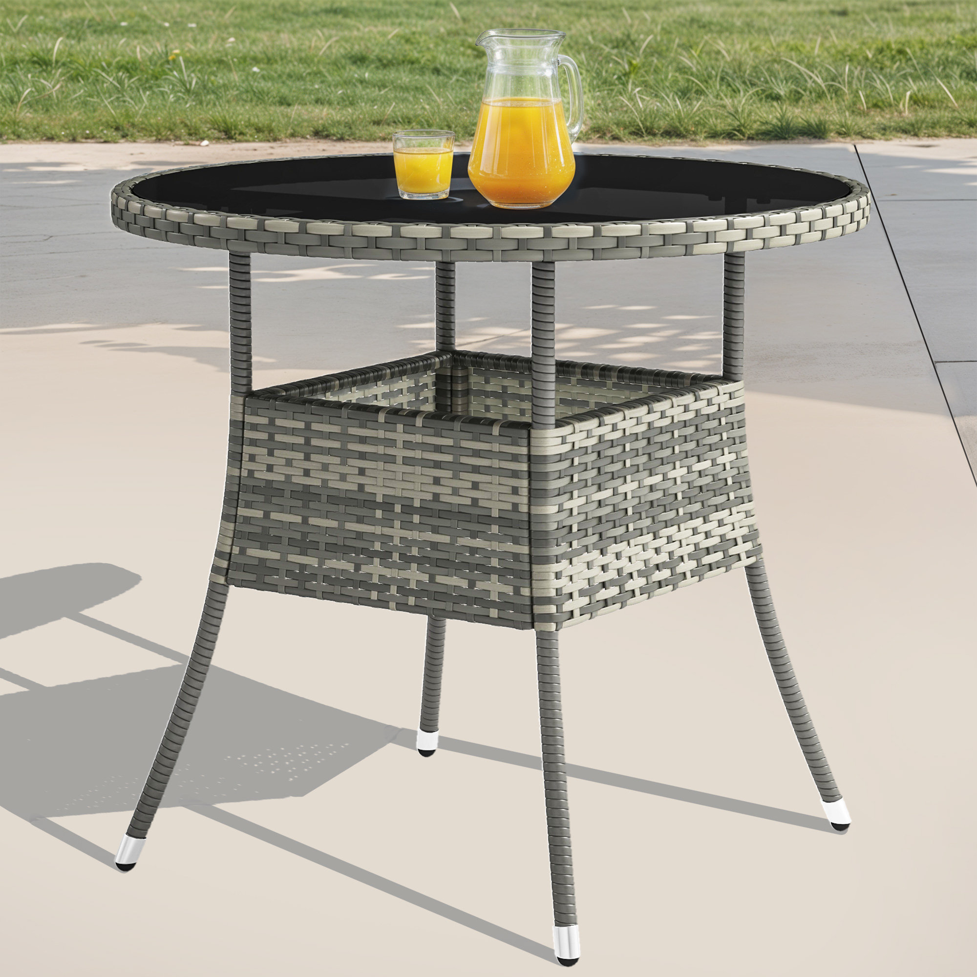 Winston Porter Outdoor Round Rattan Wicker Patio Coffee Table with ...