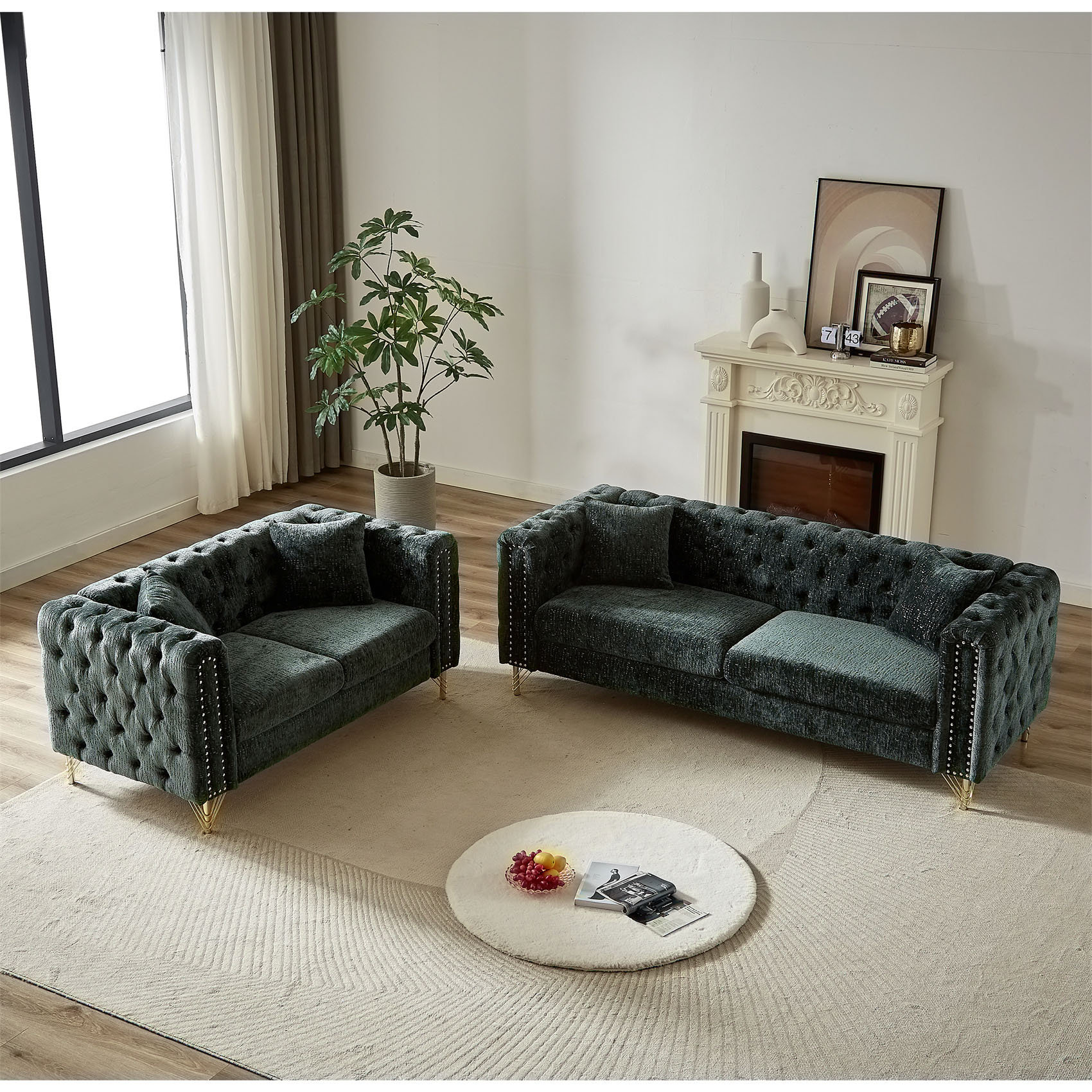 Hokku Designs Upholstered Buttons Tufted Sofa Set | Wayfair