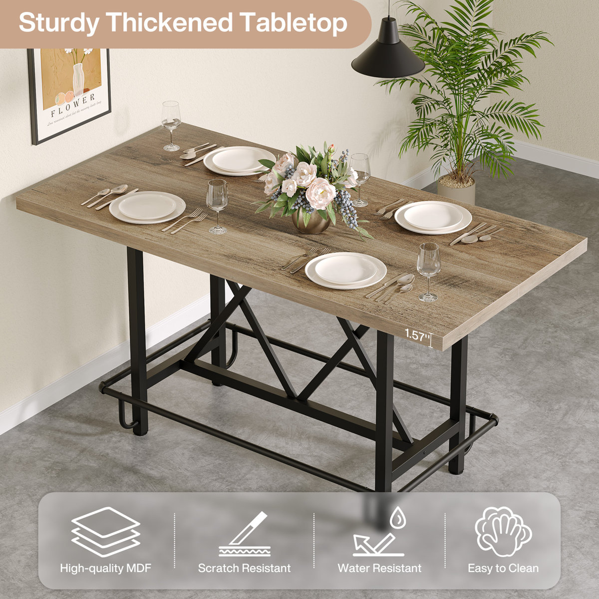 17 Stories Bochini 62.99 L x 31.49 W Dining Table Counter Height ...