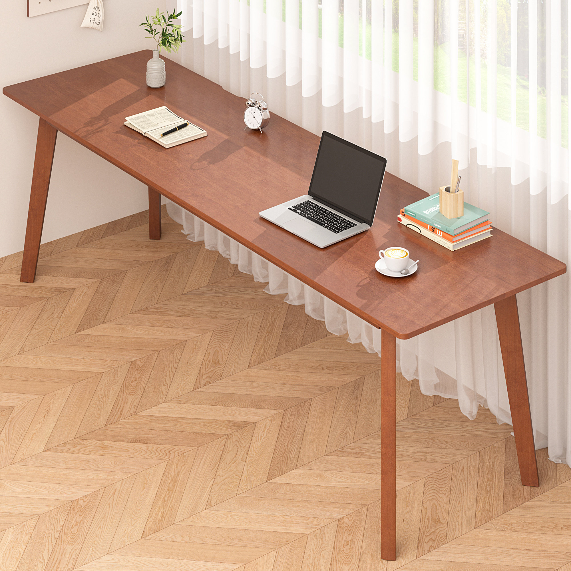 Corrigan Studio Solid Wood Desk With Large Desktop - 70.9" Mid Century ...