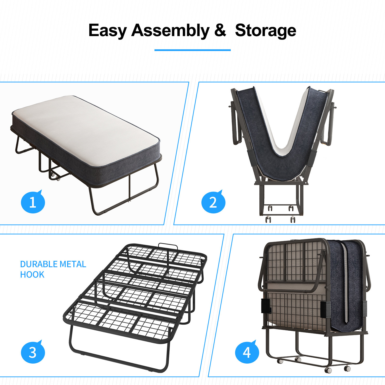 Alwyn Home Twin Size Folding Bed With 5 Inch Foam Mattress, 75 ...