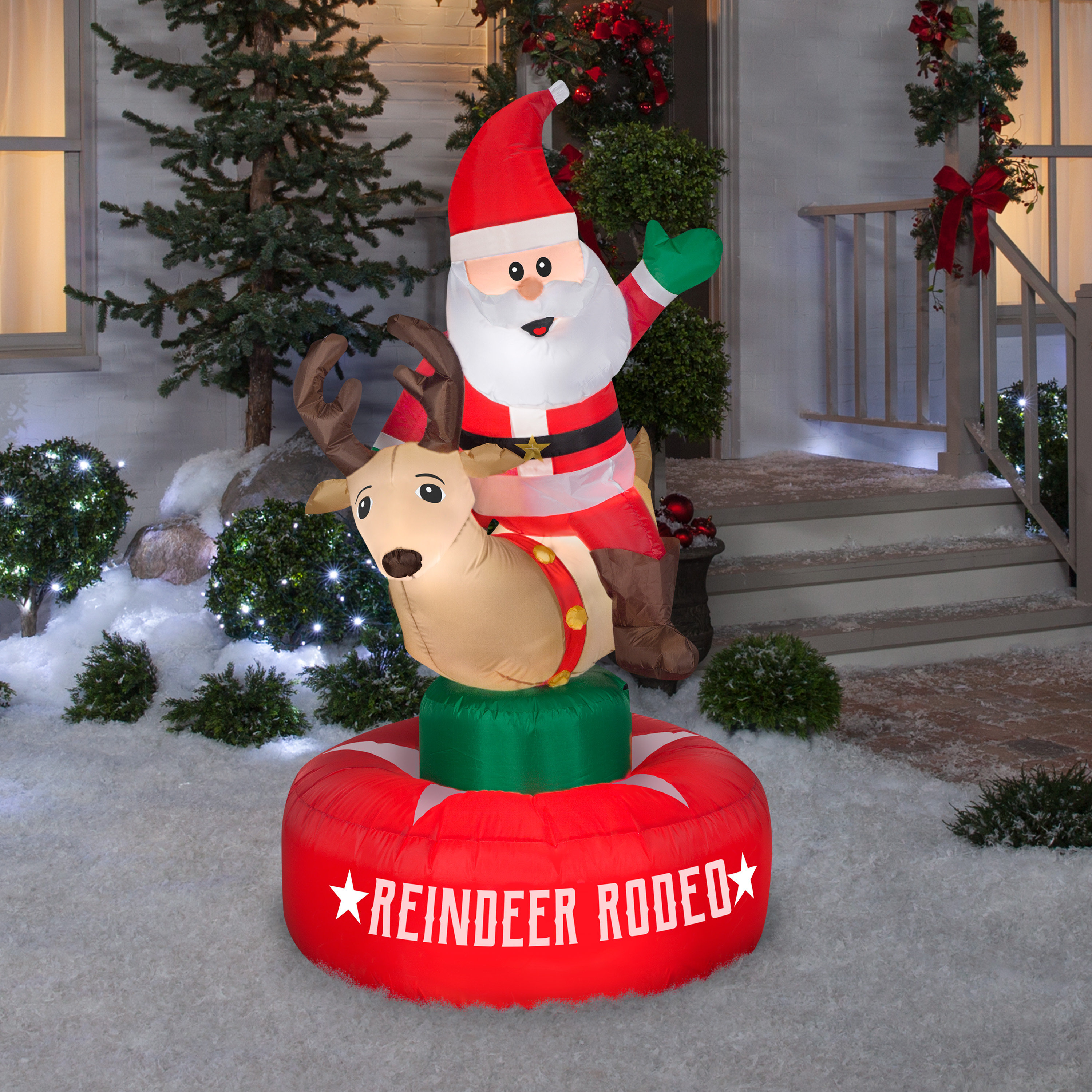 Gemmy Industries Animated Airblown-Santa & Reindeer Rodeo Scene ...