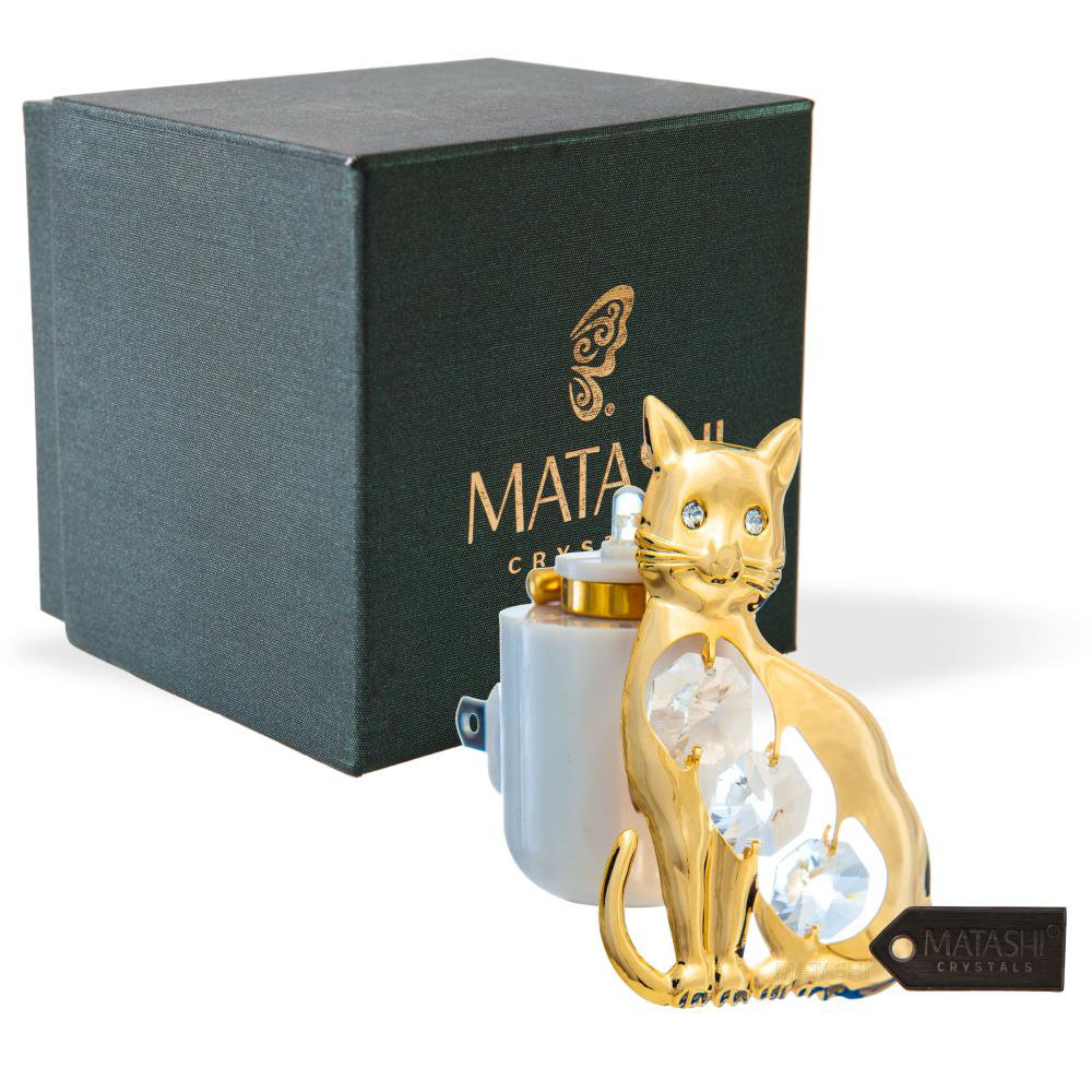Matashi Crystal 24K Gold Plated Crystal Studded Kitty Cat LED Night ...