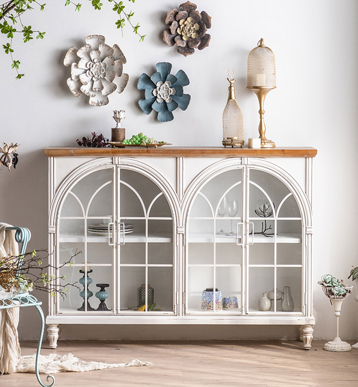 Finesse Furni Vintage - Style Display Cabinet: Arched Glass Doors ...