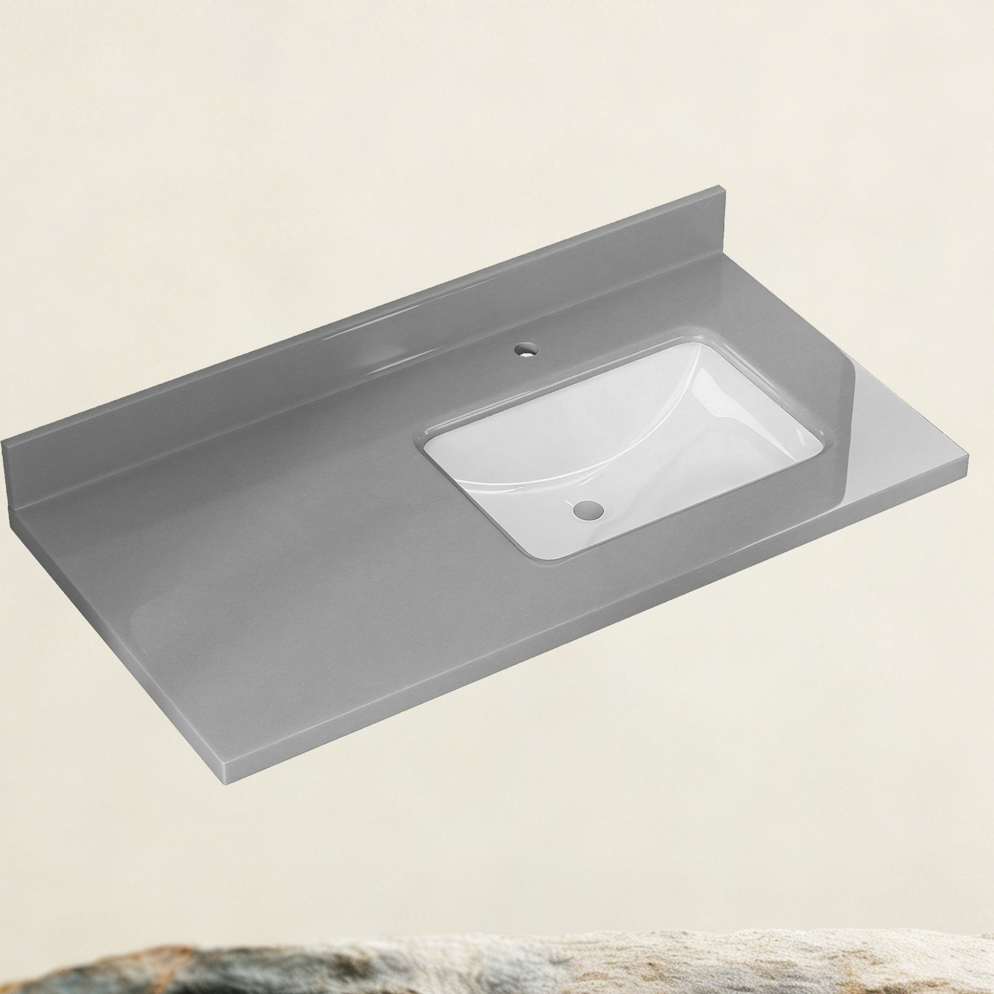GETPRO 42'' W X 22'' D Engineered Stone Gray Vanity Top Drop-in Single ...