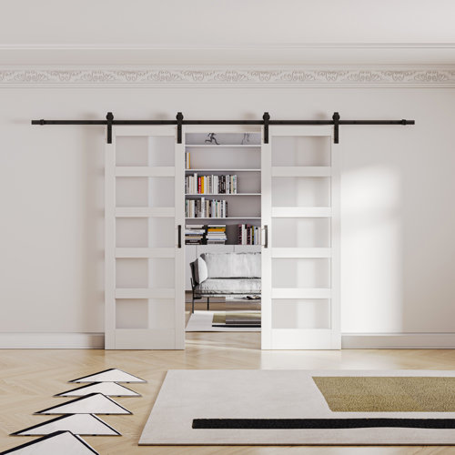 Win Stellar Glass and Manufactured Wood Double Sliding Barn Doors with ...