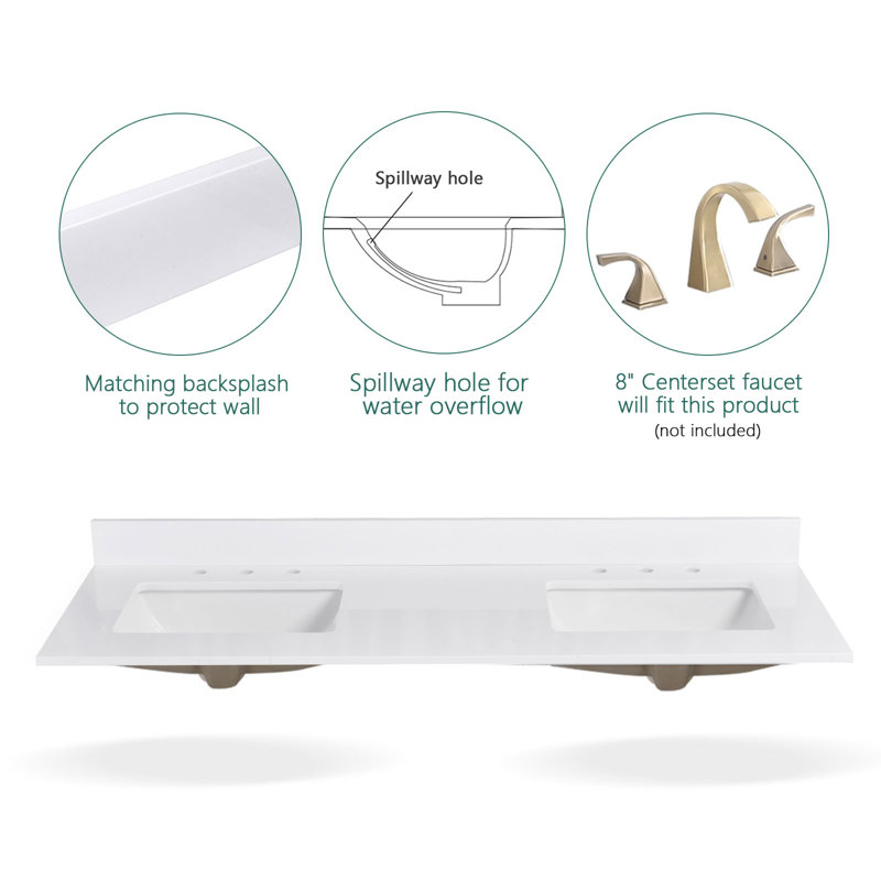 Luobath 60'' Engineered Stone Double Bathroom Vanity Top with Sink ...