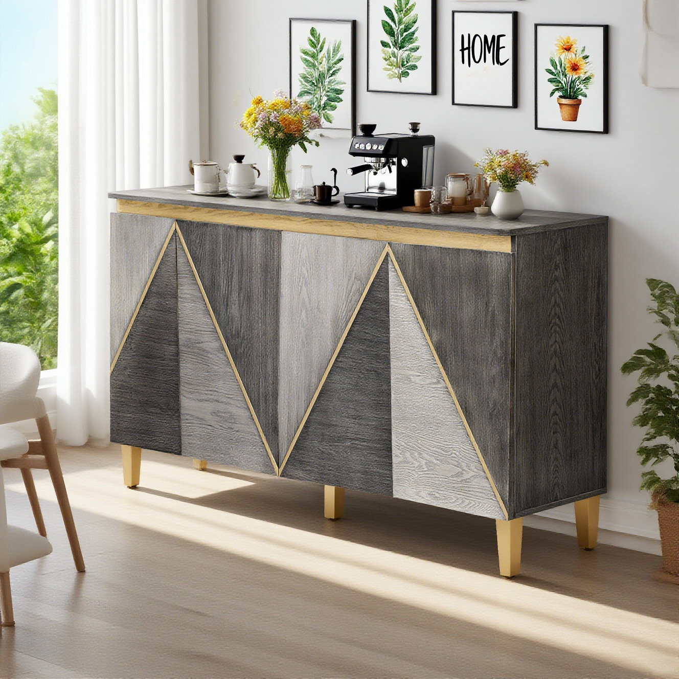 Mercer41 60" Vintage Buffet Cabinet With 4 Dimensional Doors – Retro ...