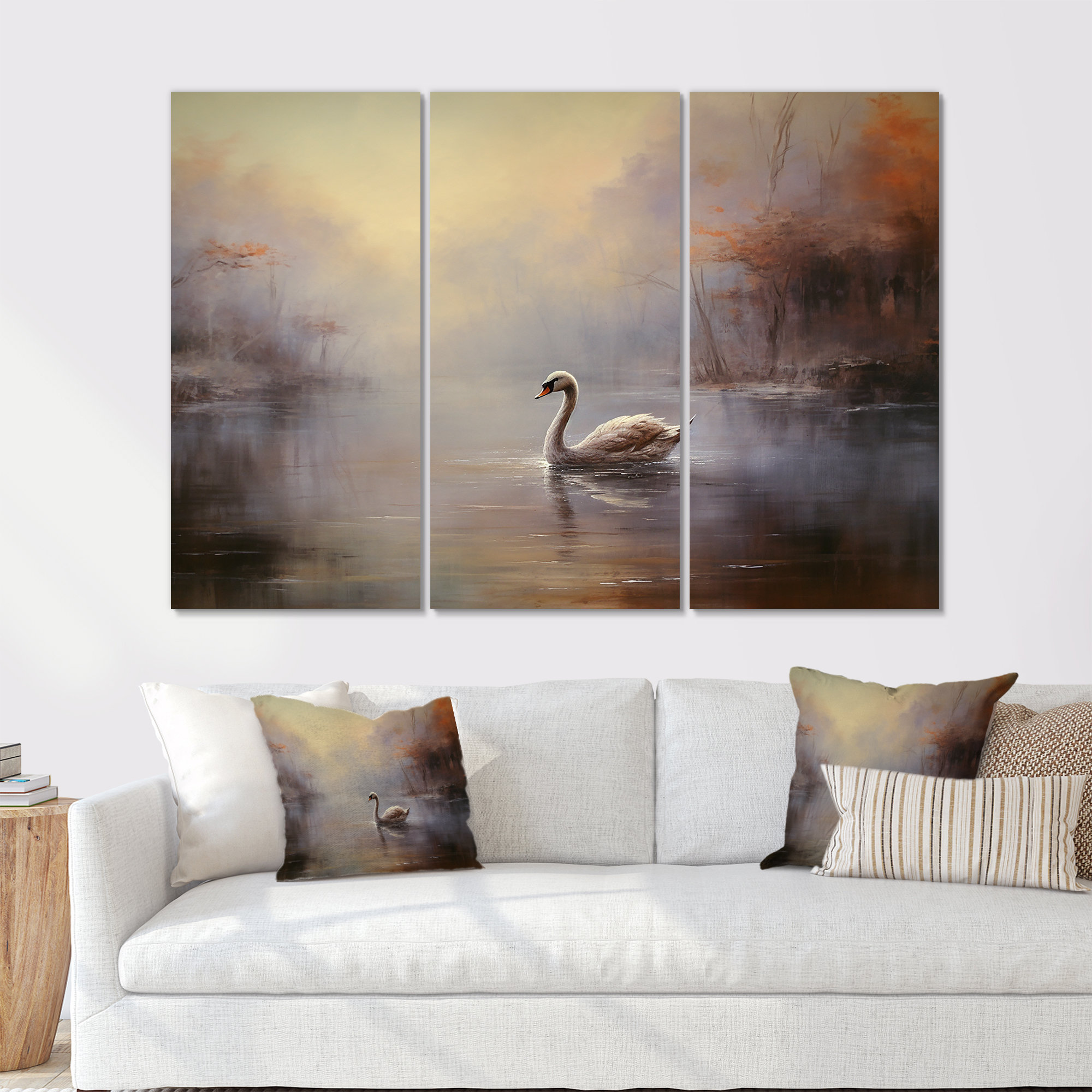 Lark Manor™ Swan In The Mist II - Swans Animal Wall Art Living Room Set ...