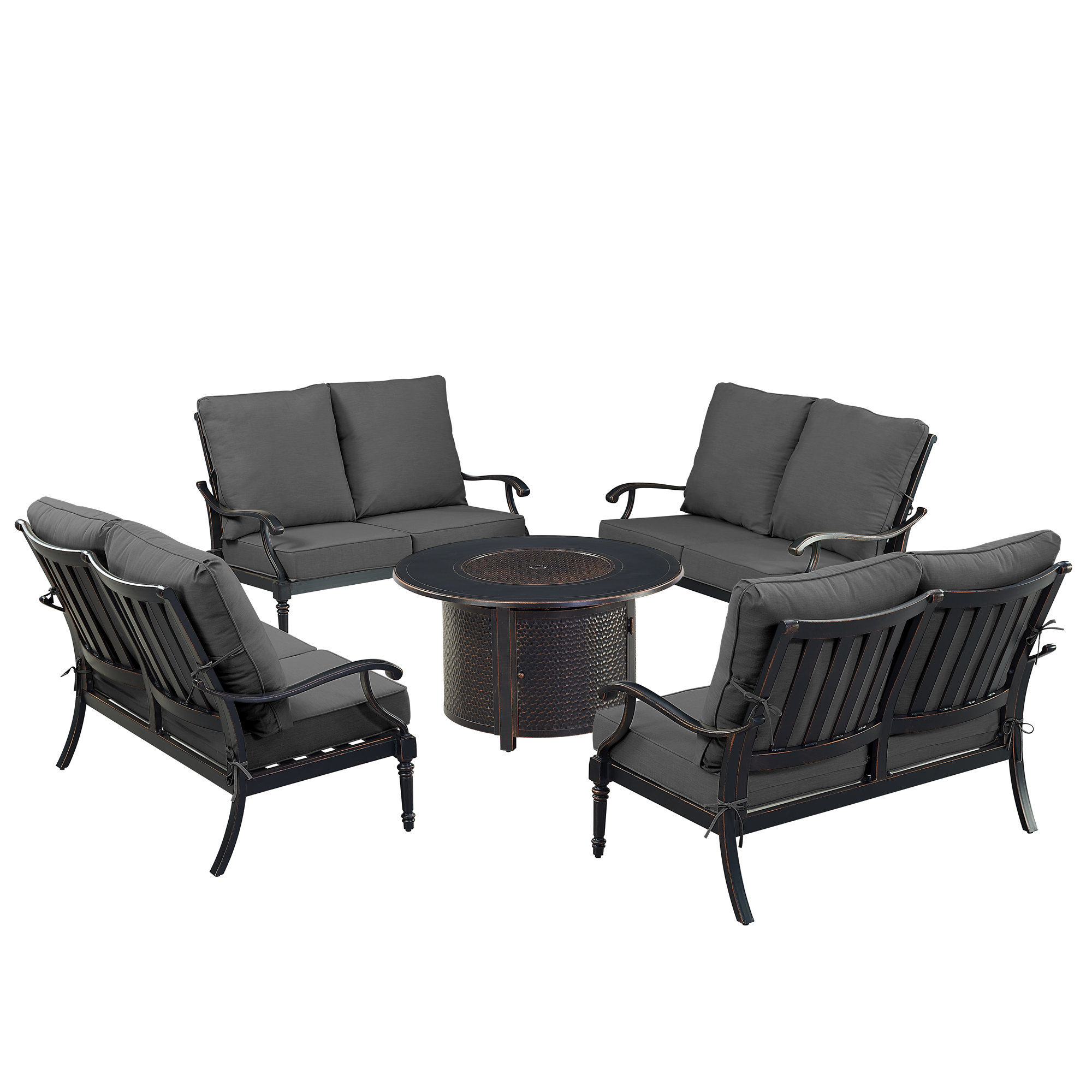 Oakland Living Black Aluminum Fire Table Set with Four Deep Seating ...