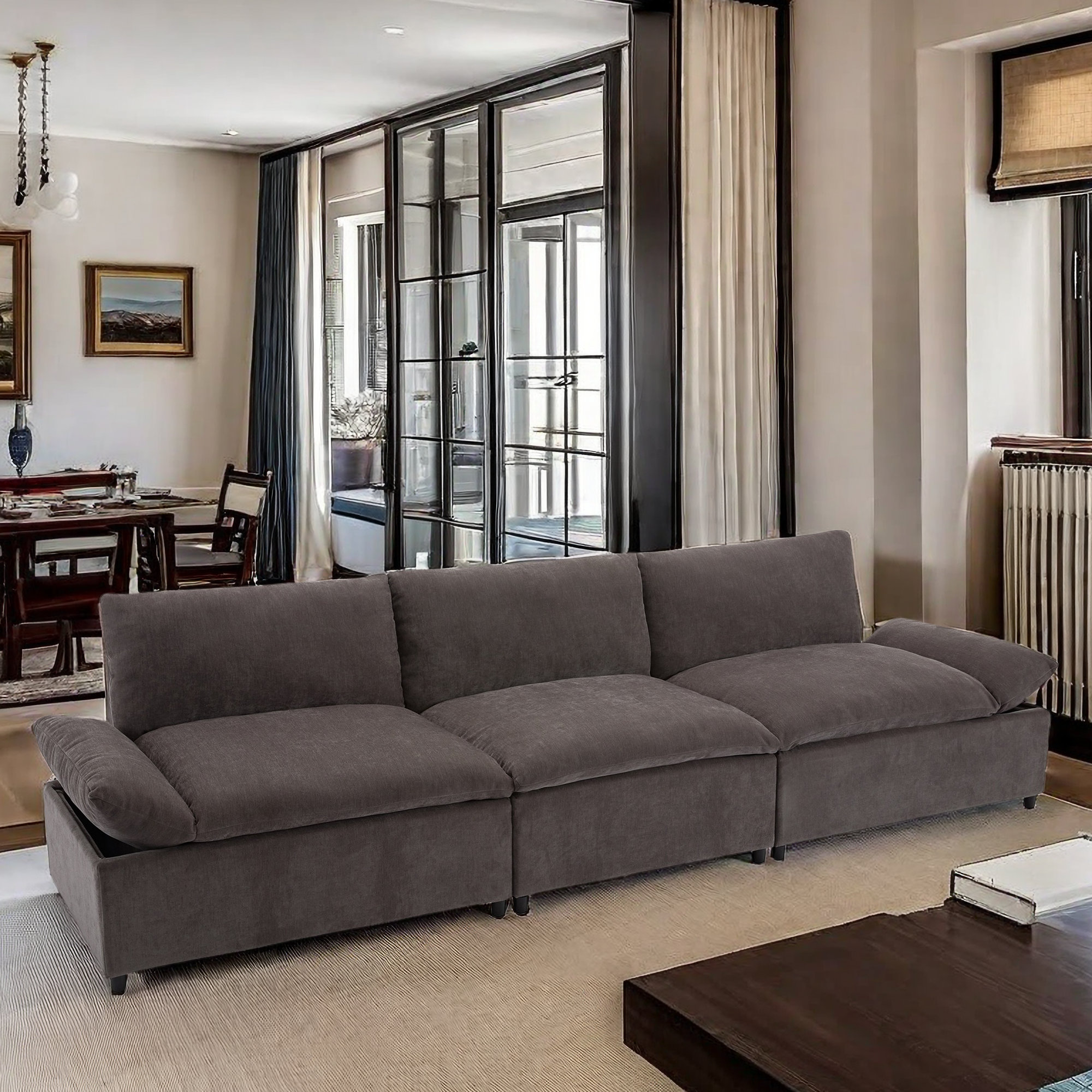 Latitude Run® Stylish 3 Seater Sofa With 2 Built-in Storage Units ...