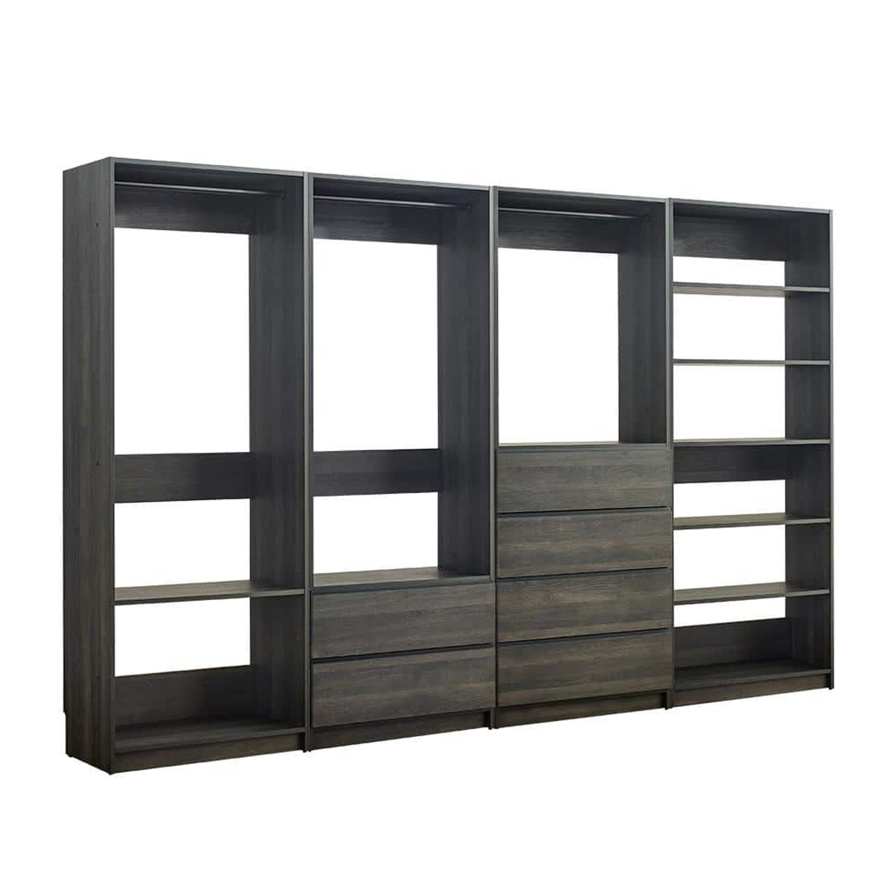 Benjara Dee Modular Closet System, 10 Shelf, 3 Hanging Rods, Grey Wood ...