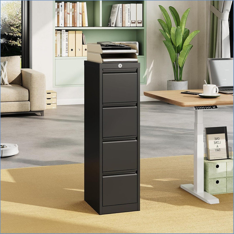Inbox Zero 4-Drawer File Cabinet with Lock, 18" D Metal Black Vertical ...