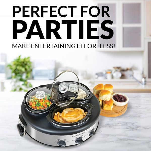 Mega Chef Triple Round Oval 1.5 Quart Stainless Steel Cooker Buffet ...