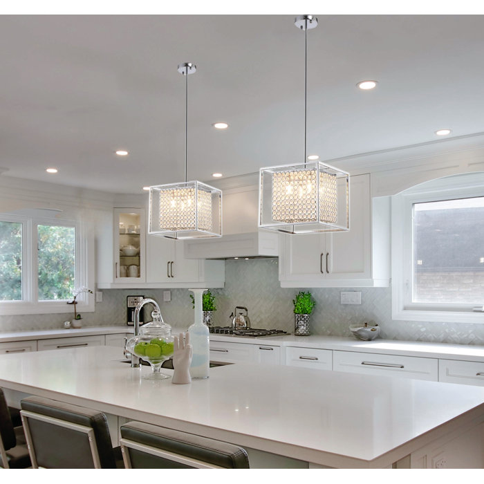 Everly Quinn Medinger 4 - Light 12-Inches Square Metal Pendant with ...