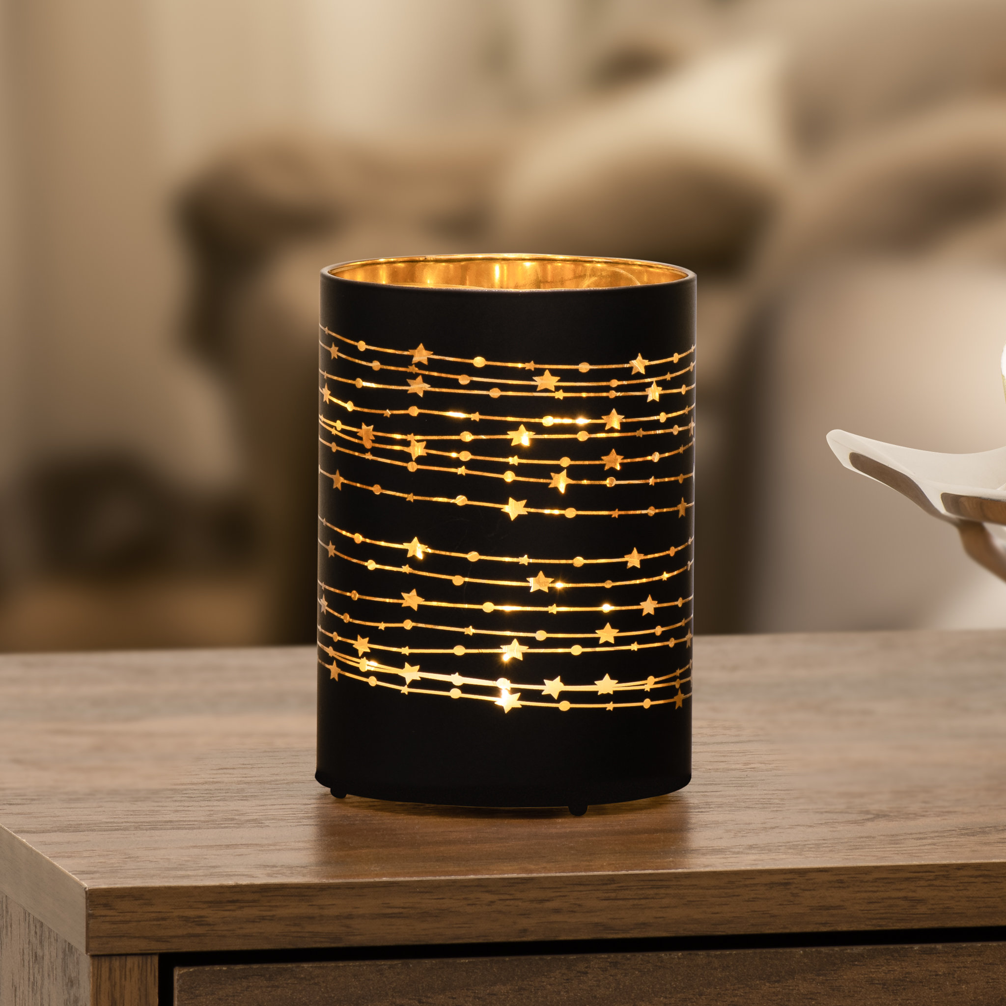 Mercer41 Okolona Starry Night Glass Hurricane Fairy Light Table Lamp ...