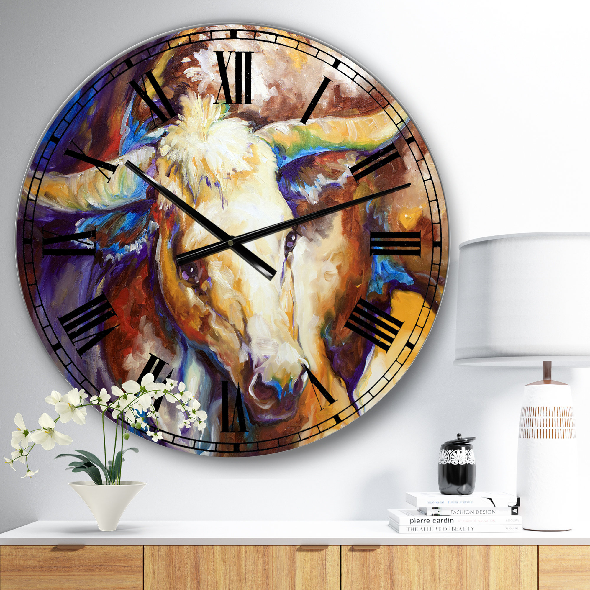 East Urban Home Power Longhorn Abstract - Oversized Cottage Wall Clock ...